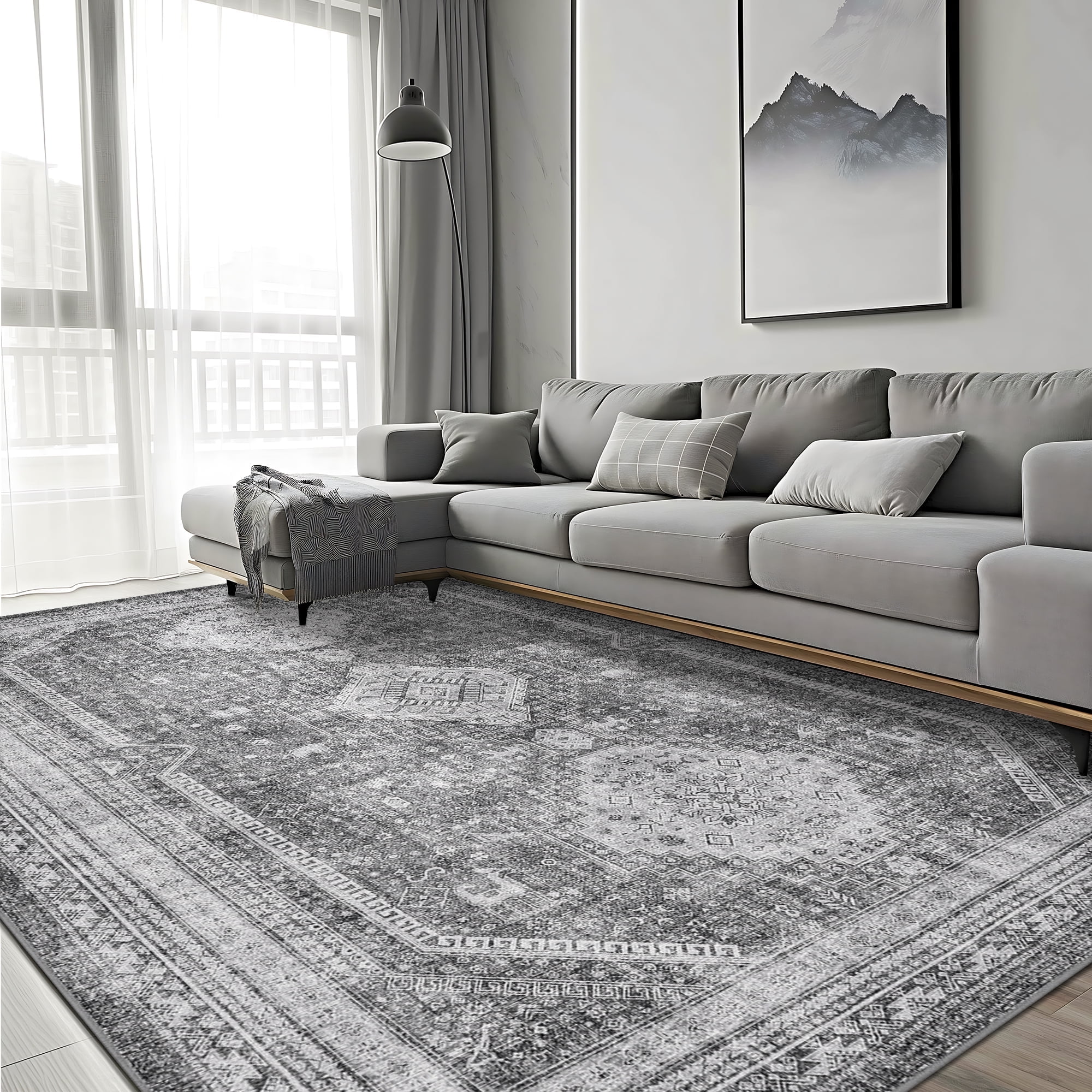 KUETH Area Rug 3'x5' Machine Washable Hallway Runner Rug, Non-Slip Low ...