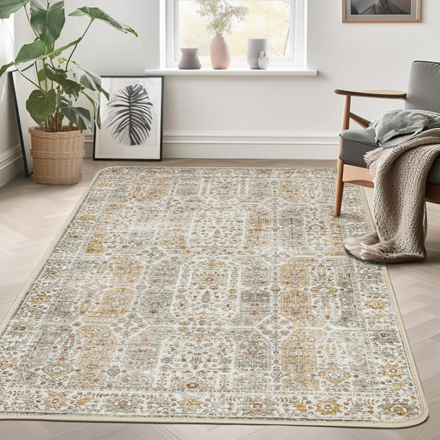 KUETH Non-Skid Area Rug 3x5, Soft, Washable, Stain Resistant, Vintage ...