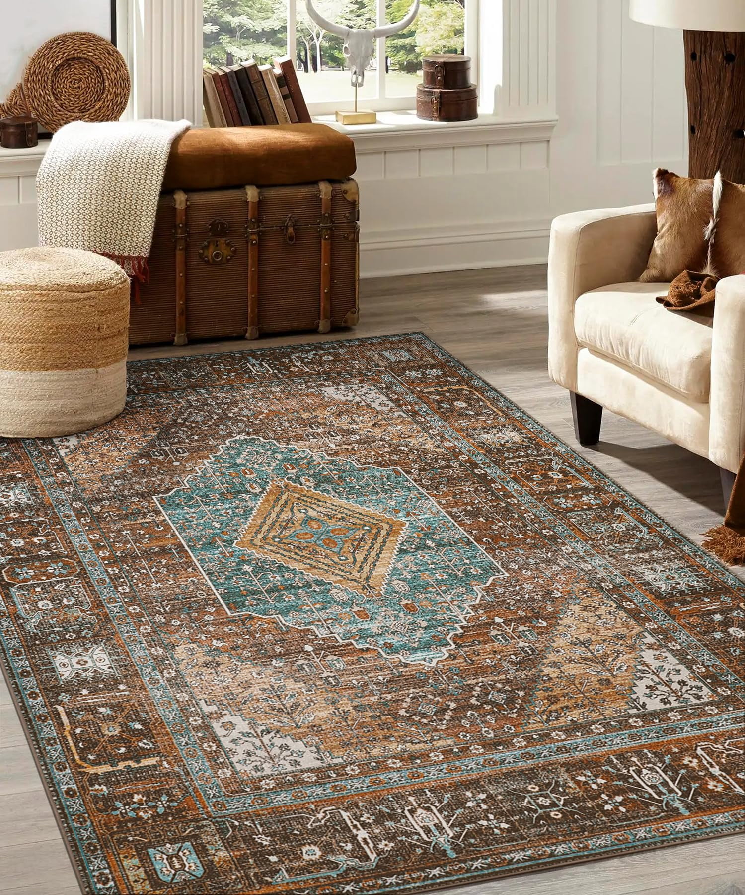KUETH Area Rug - 8'x10' Machine Washable Runner Rugs, Non-Slip Vintage ...