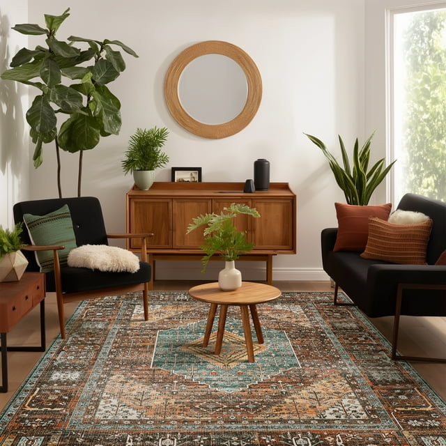 KUETH Area Rug - 8'x10' Machine Washable Runner Rugs, Non-Slip Vintage ...
