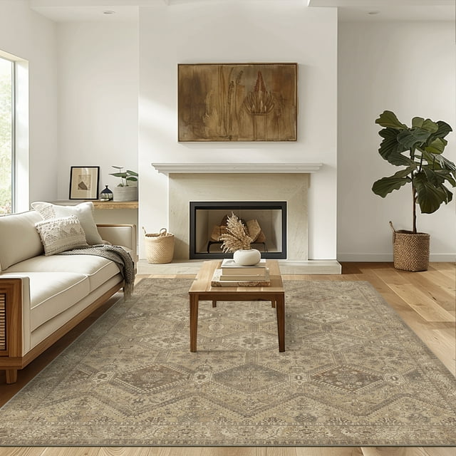 KUETH Area Rug 8x10 Machine Washable Large Brown Vintage Distressed ...