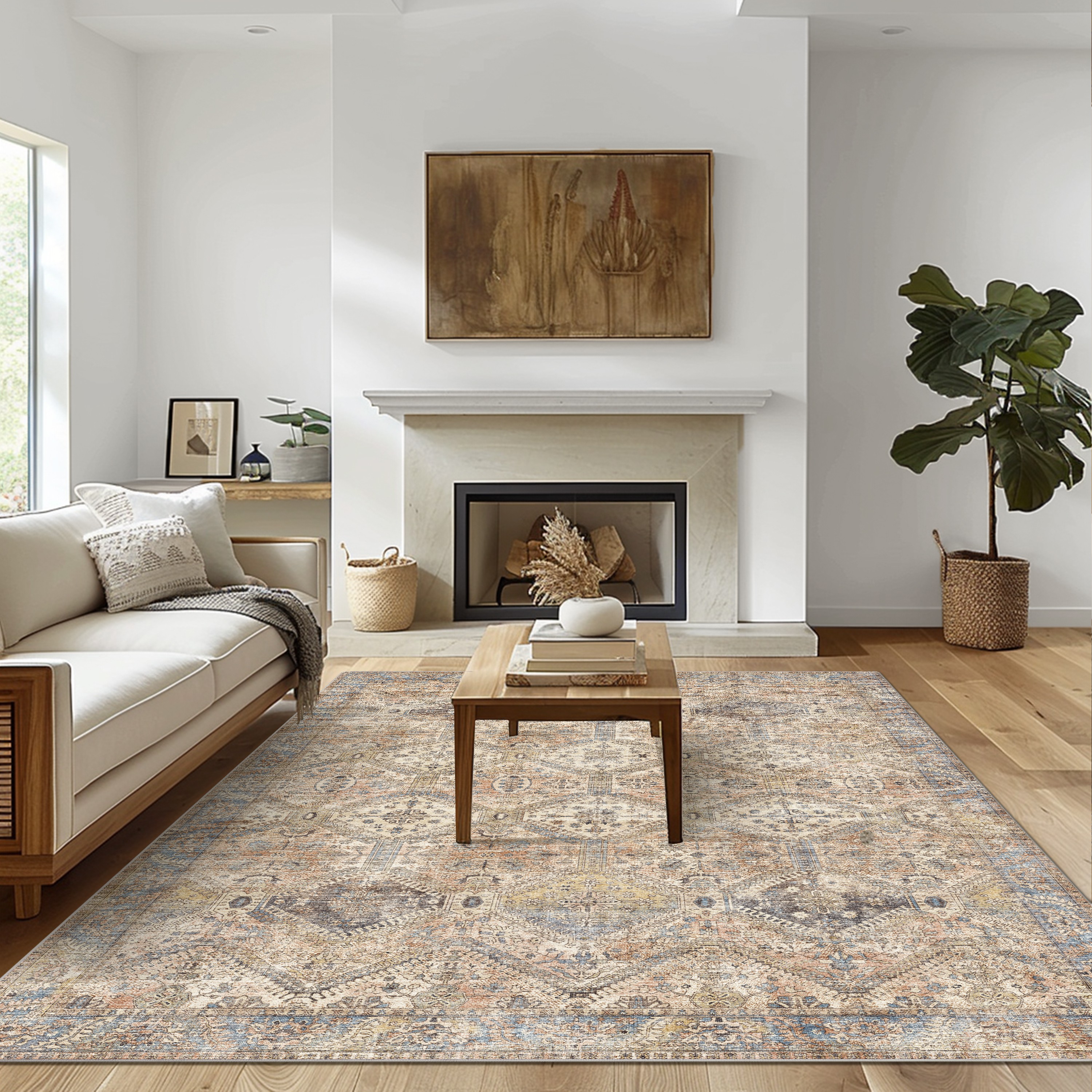 KUETH Area Rug 8x10 Machine Washable Large Wood Vintage Distressed ...