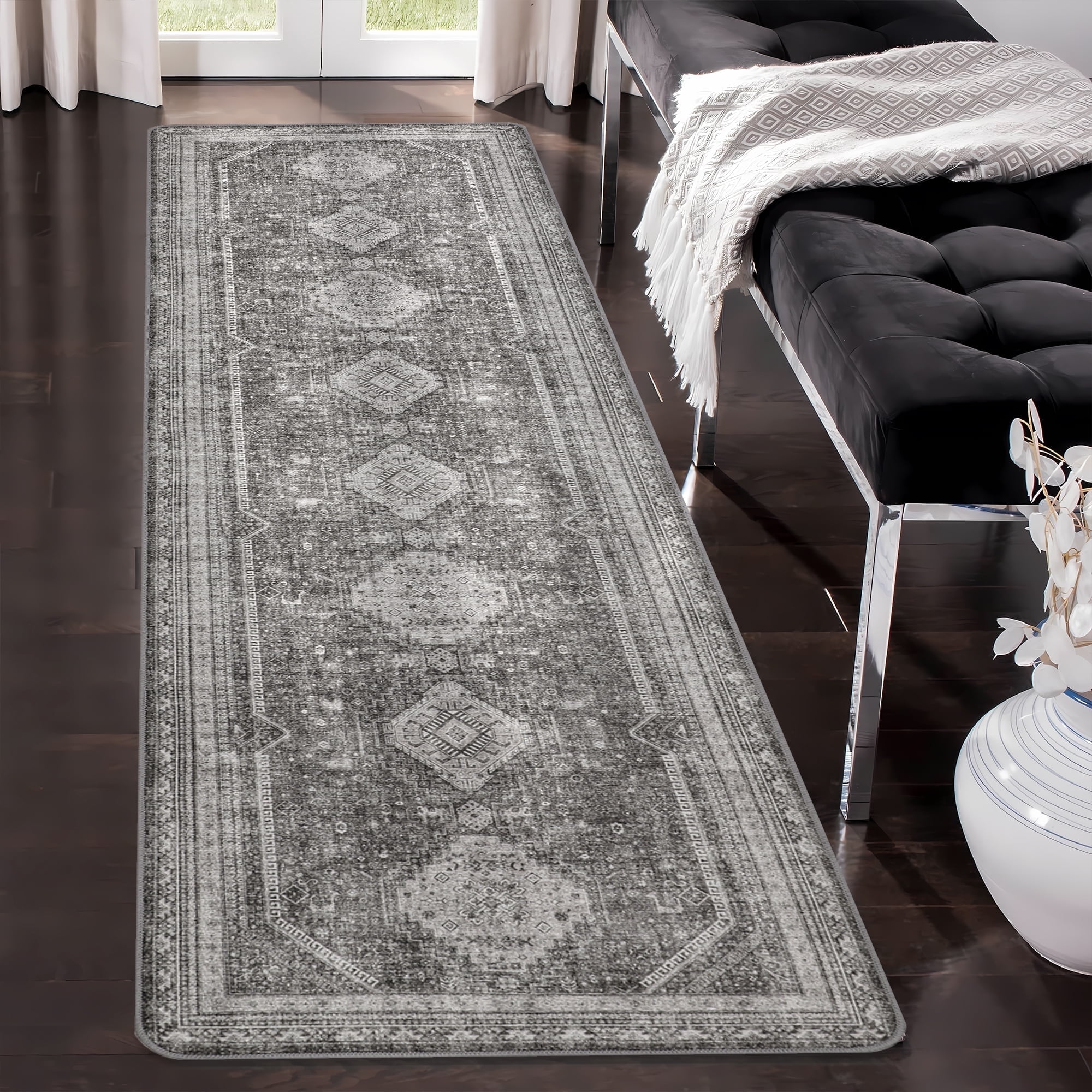 KUETH 2'x12' Non-Slip Runner Rug, Machine Washable, Low Pile Mat for ...