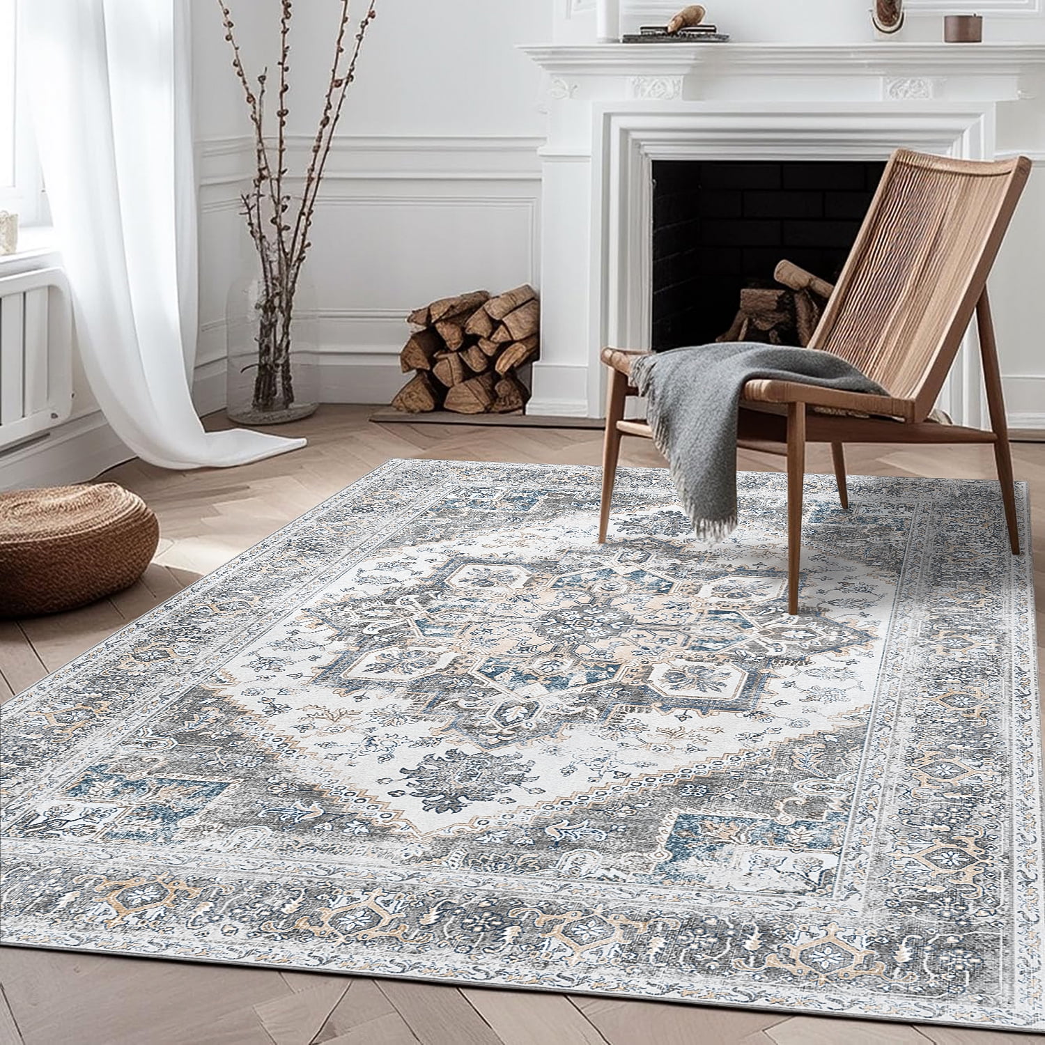 KUETH Area Rugs 6x9 Machine Washable Vintage Distressed Print Gray ...