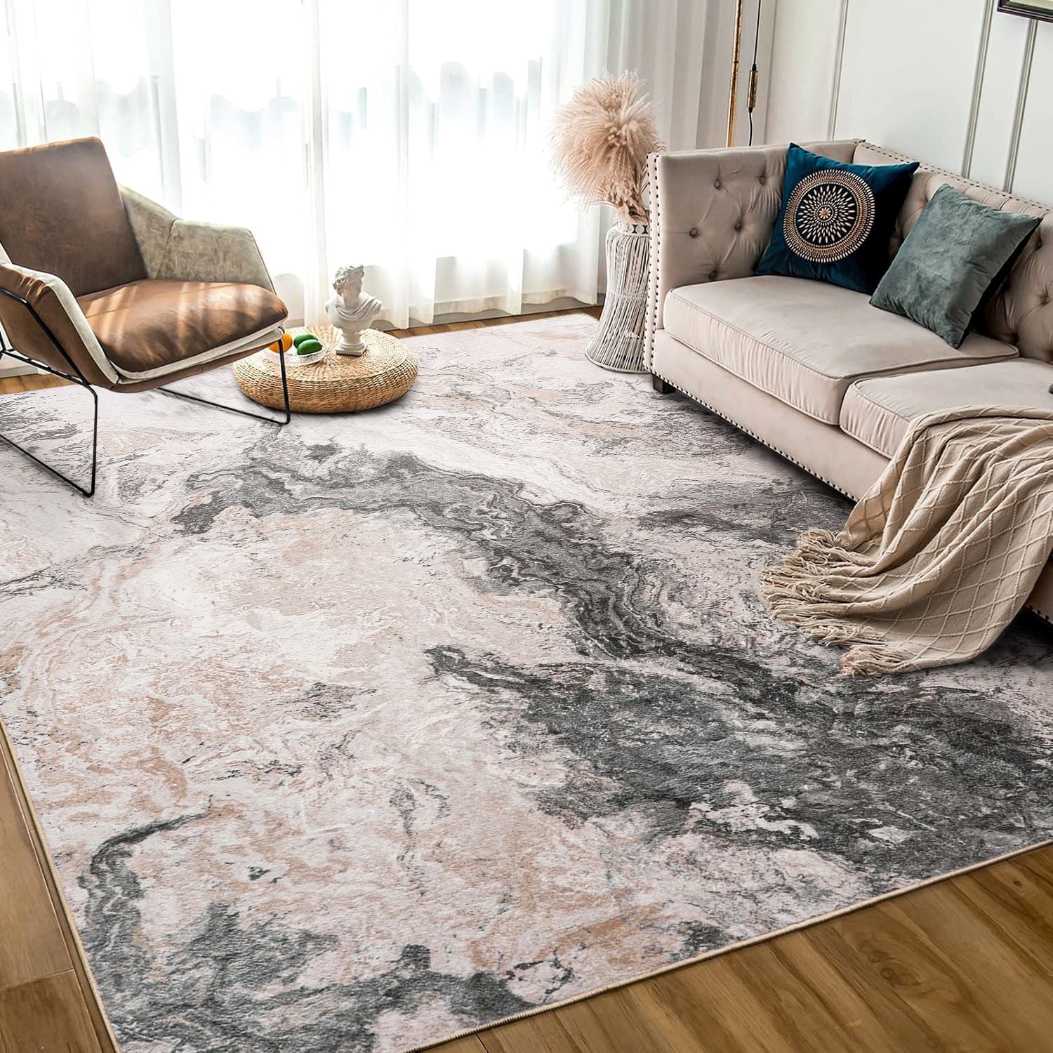 KUETH 8x10 Area Rugs, Machine Washable, Distressed Abstract Print, Non ...