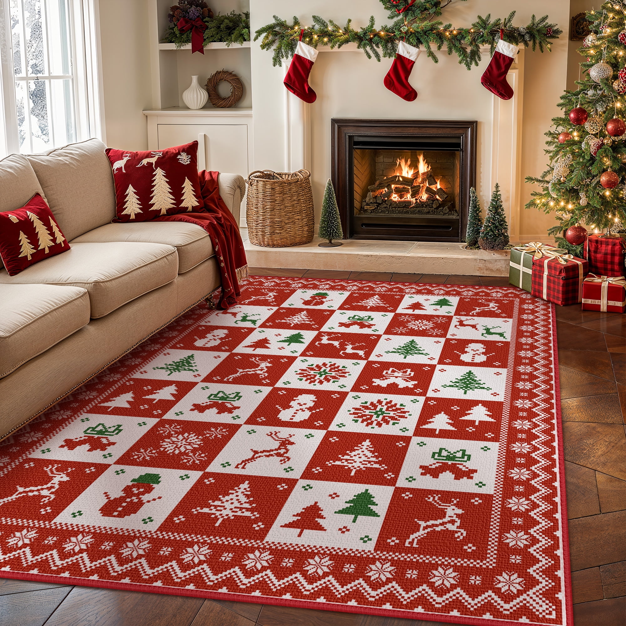 KUETH Christmas Area Rug 3X5, Machine Washable, Non Slip, Low Pile for ...