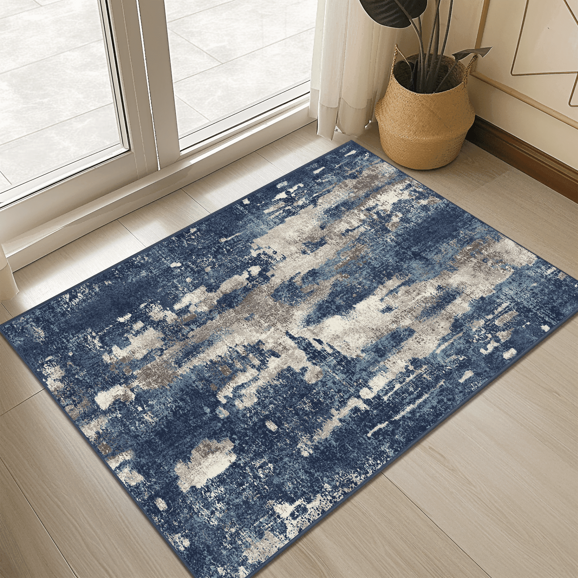 KUETH 2x3 Machine Washable Door Entry Indoor Rug, Vintage Blue, Non ...