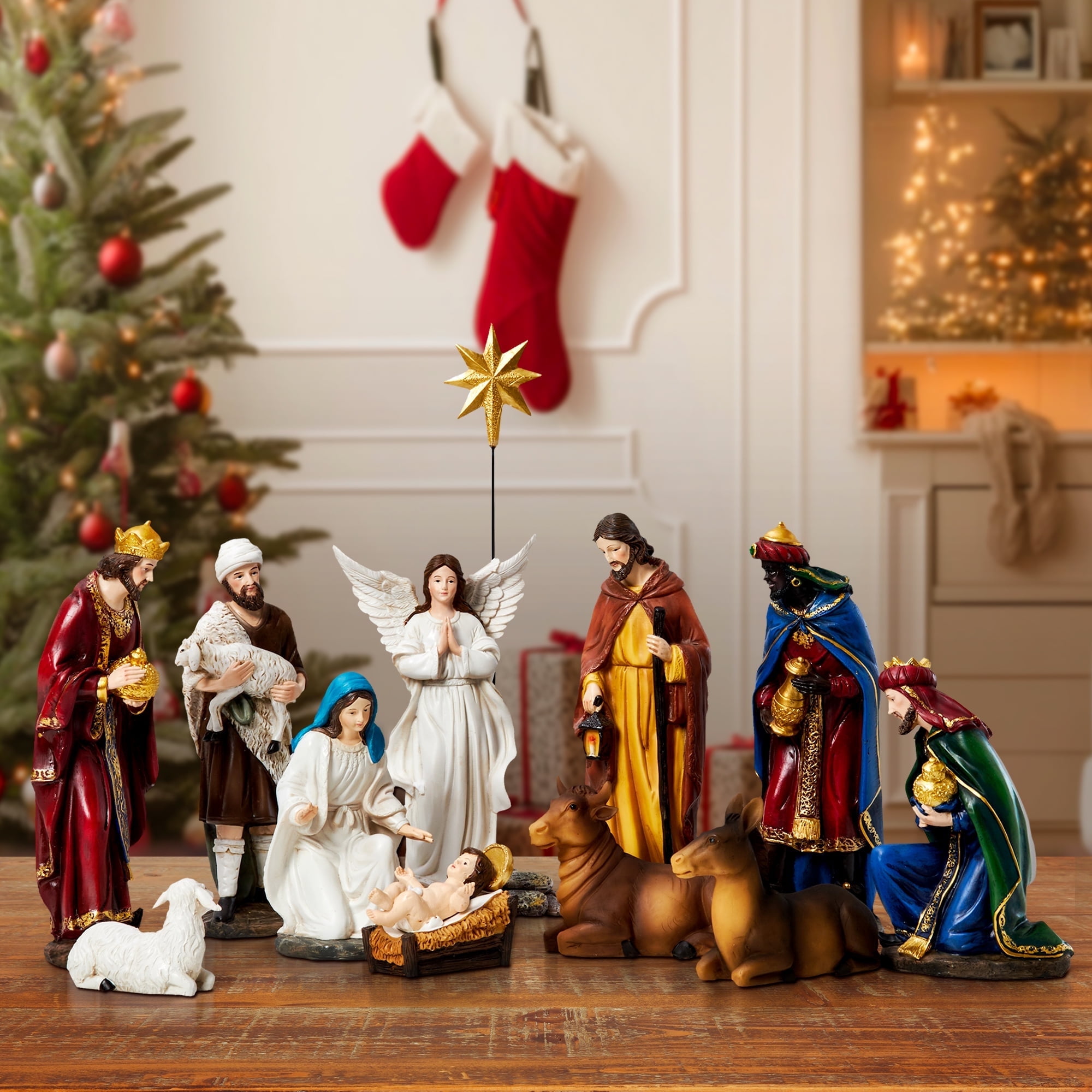 TOETOL 7 inch Indoor Christmas Nativity Set Scene, 13 Pieces Family ...