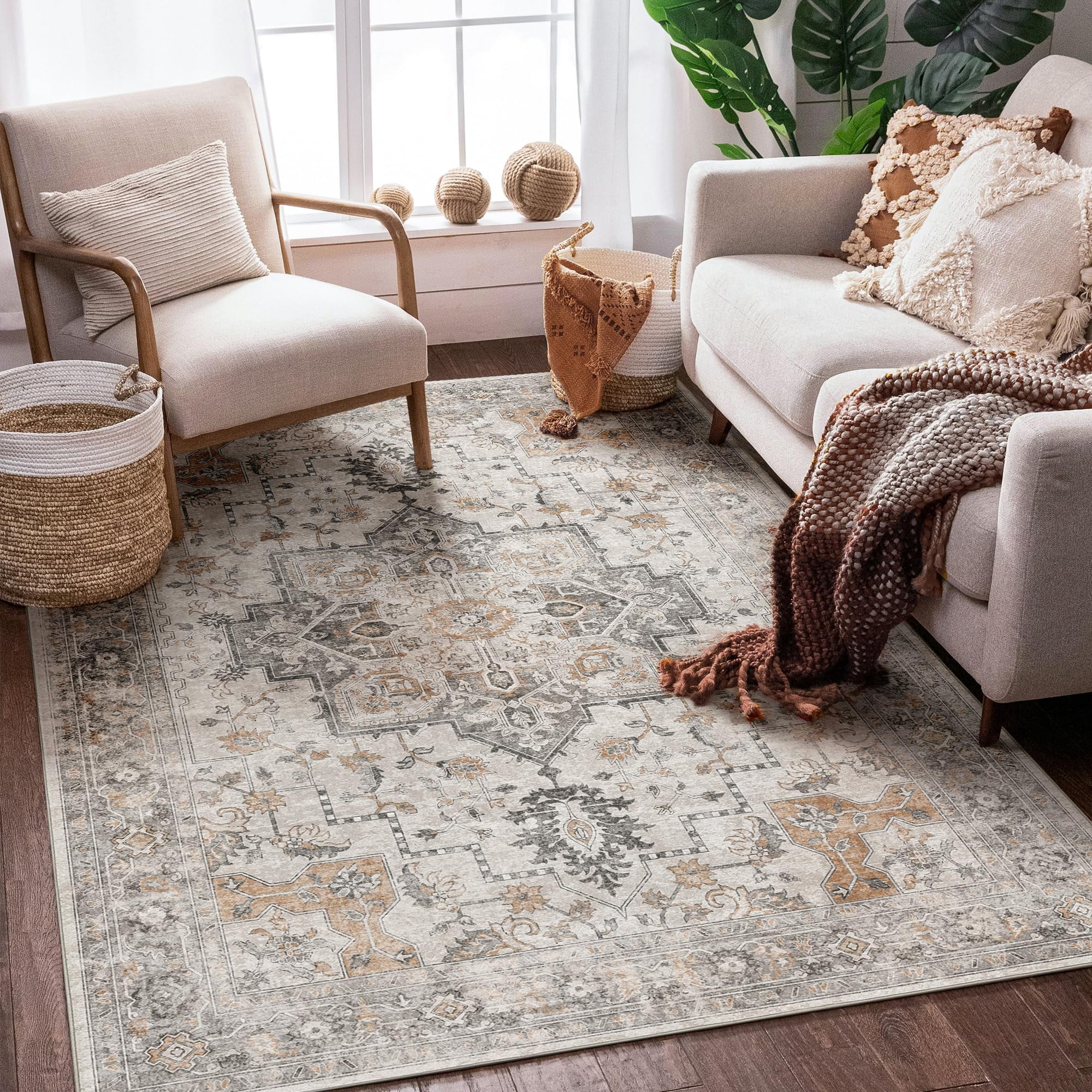 KUETH Modern Area Rug 3x5 Non Slip Hallway Runner Rug, Low Pile Machine ...