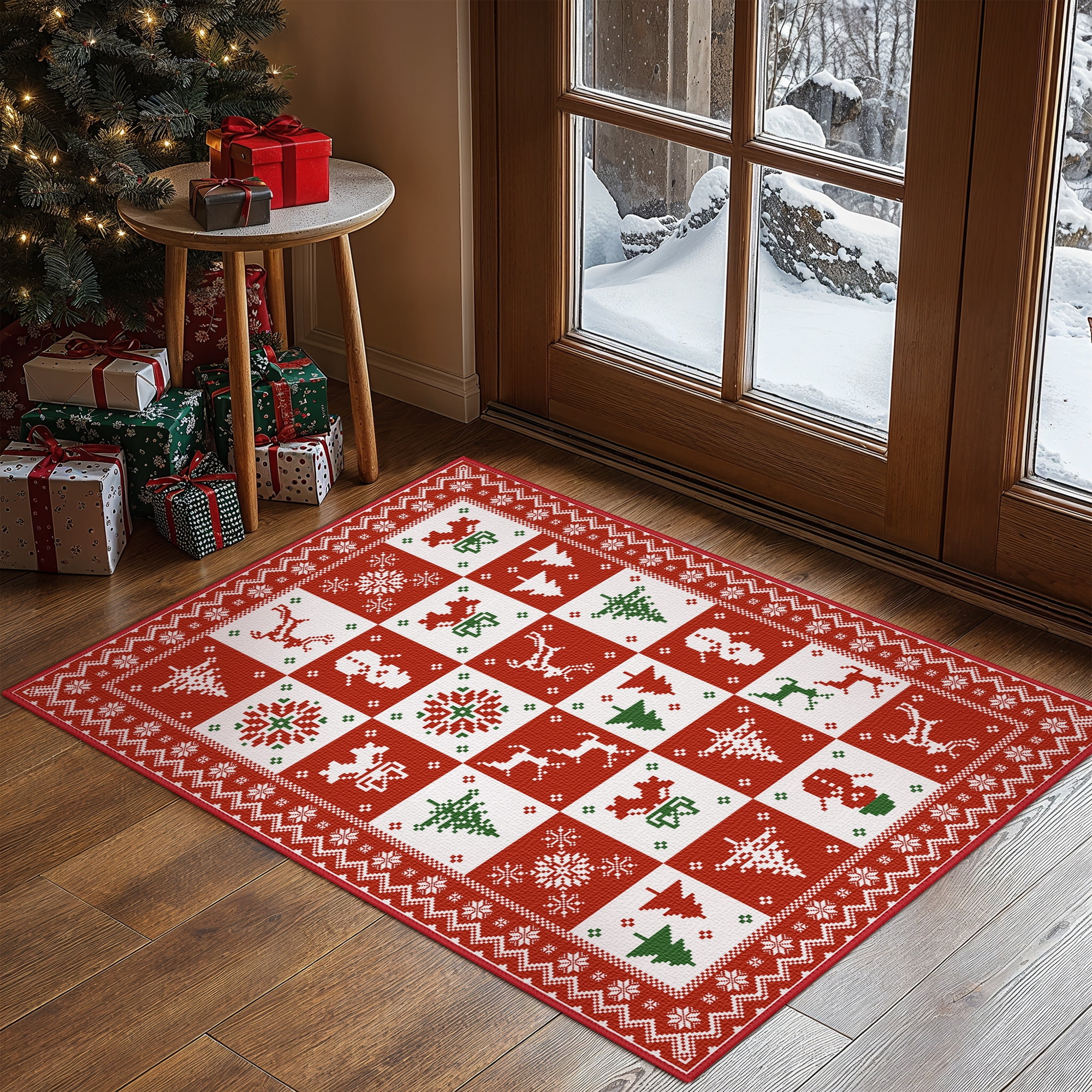 MCOW 2x3 Red Christmas Rug, Low-Pile, Non-Slip, for Kitchen/Entry ...