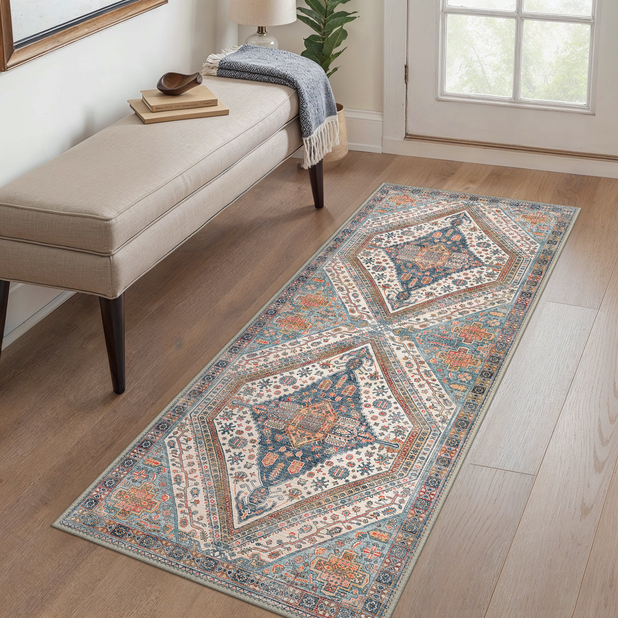 KUETH Runner Rug 2x10 Machine Washable Rug Non Slip, Vintage Ultra Thin ...