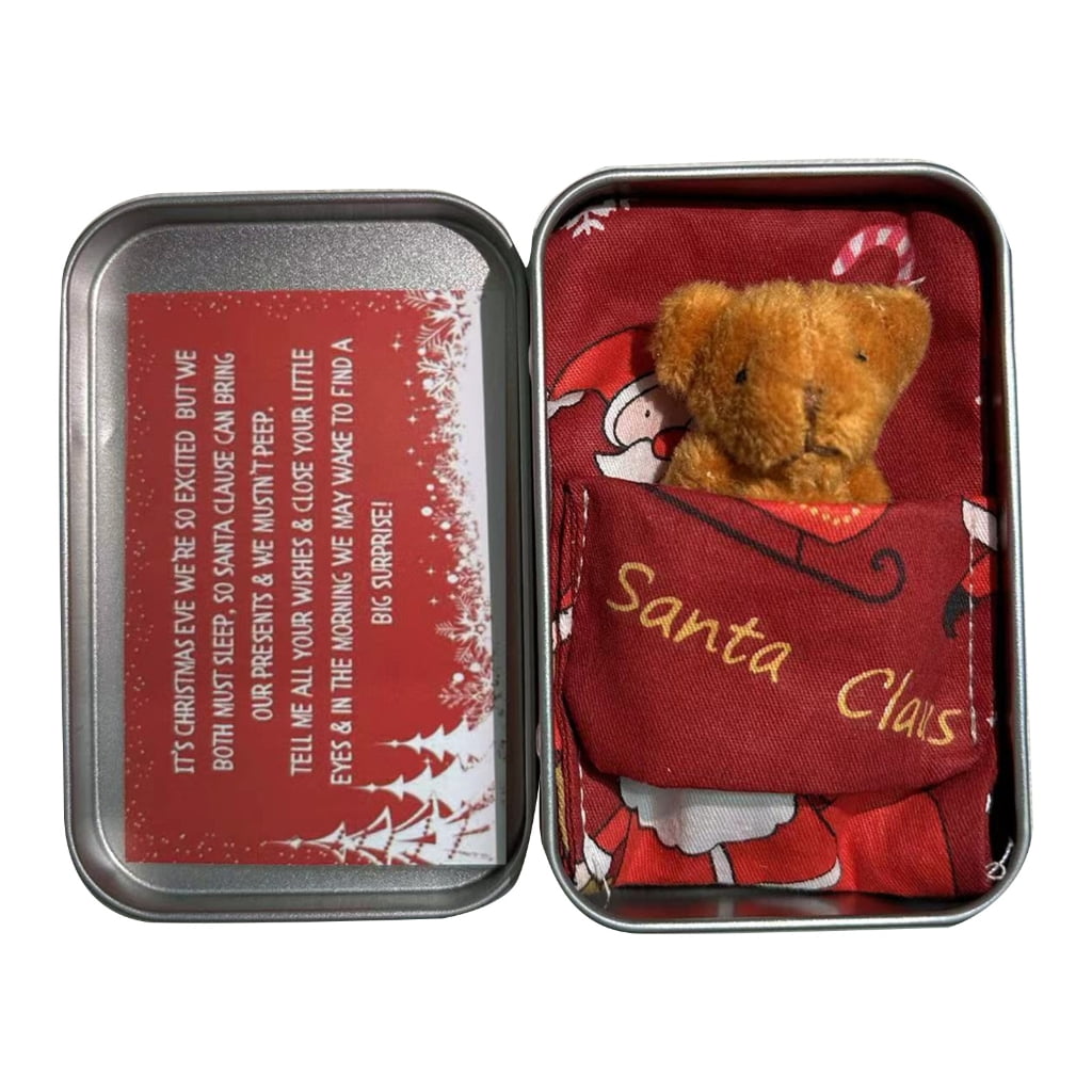 KUFptva Mini Bear Plush Toy Christmas Pocket Bear Hug in a Tin Box ...
