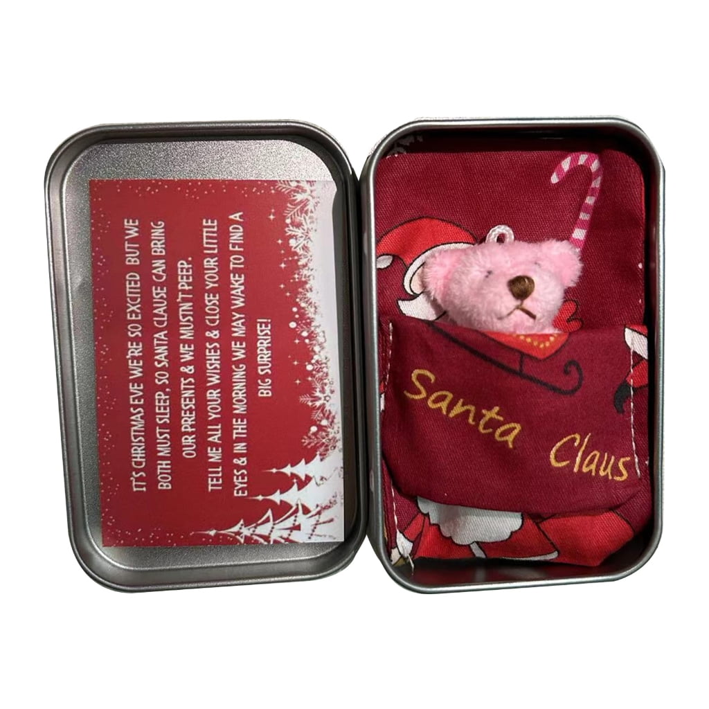 KUFptva Mini Bear Plush Toy Christmas Pocket Bear Hug in a Tin Box ...