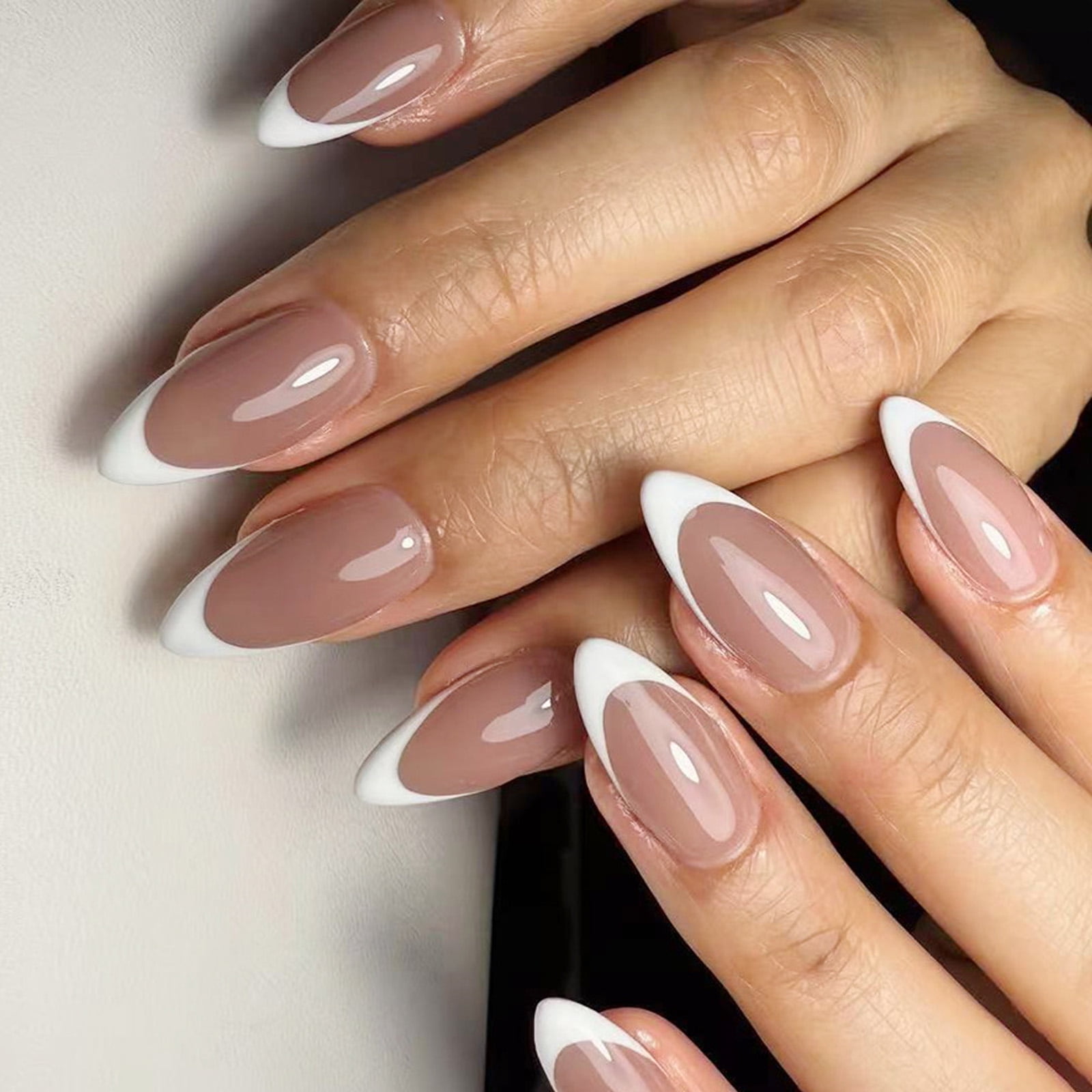 KUFptva Press on Nails Omber Short Almond Fake Nails French Tip Glossy ...