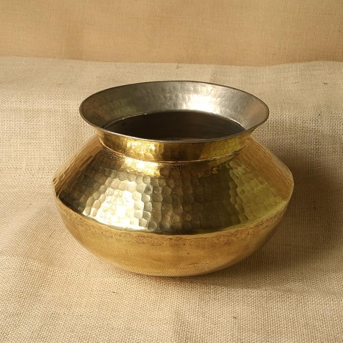 KUHA Traditional Brass Handi Cooking Pot Hammered Design Heavy Bottom ...