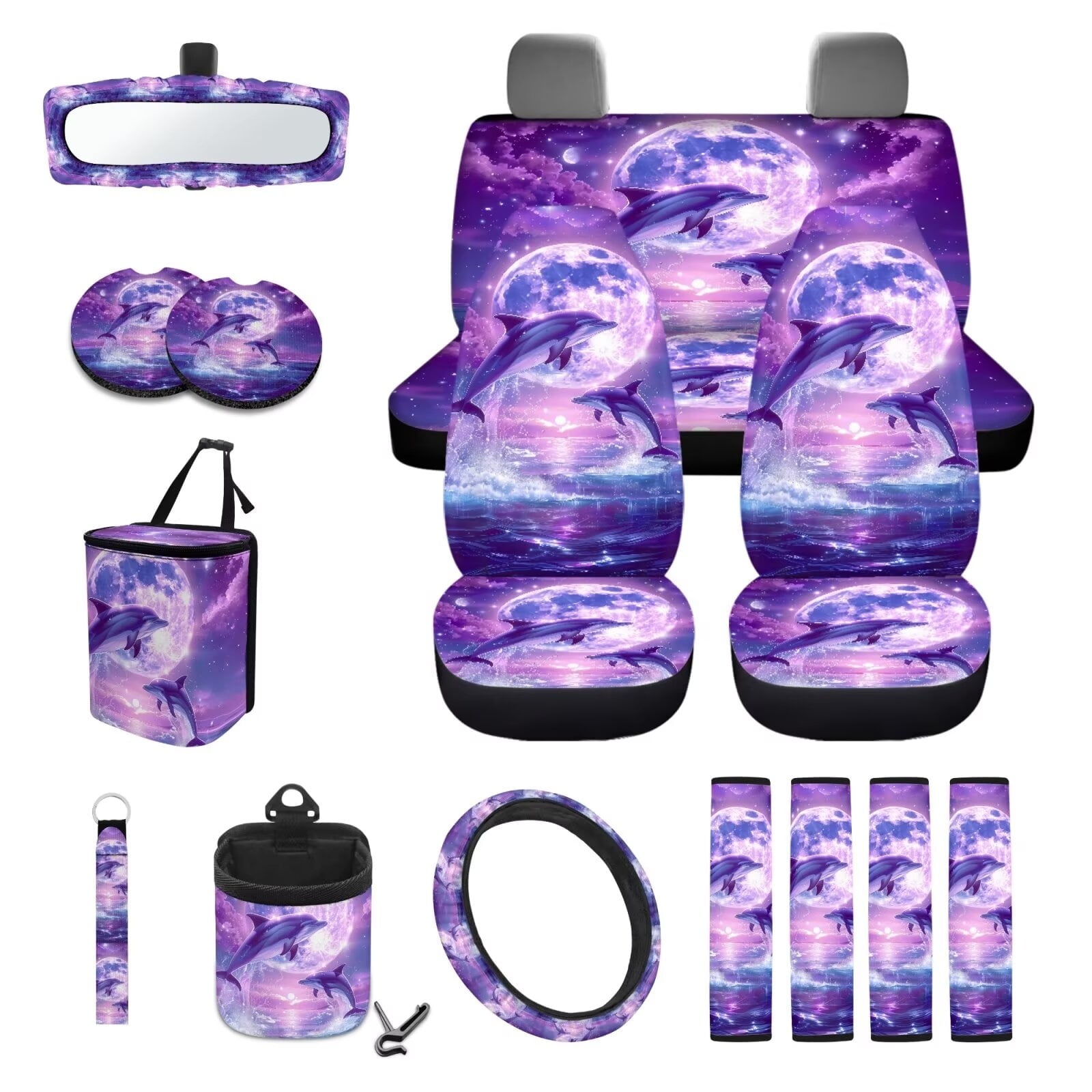 KUIFORTI 15PCS Dolphin Car Seat Covers Full Set/Seatbelt Shoulder Pads ...