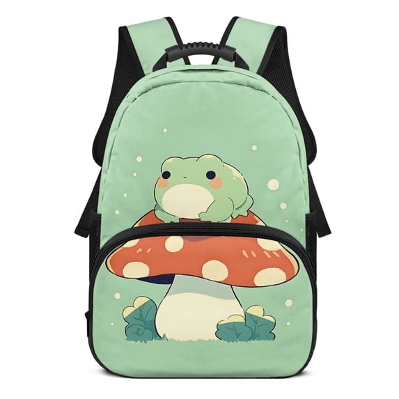 KUIFORTI 17 Inch Cute Frog Mushroom Print Kids School Backpack Large ...