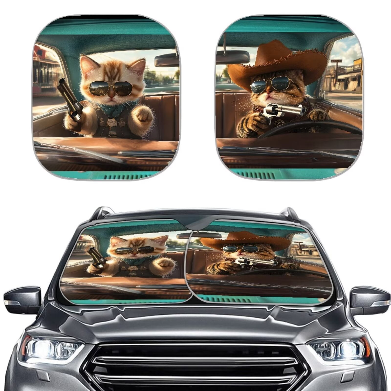 KUIFORTI 2 PCS Cat Car Windshield Sun Shade Funny Sunshade for Car ...