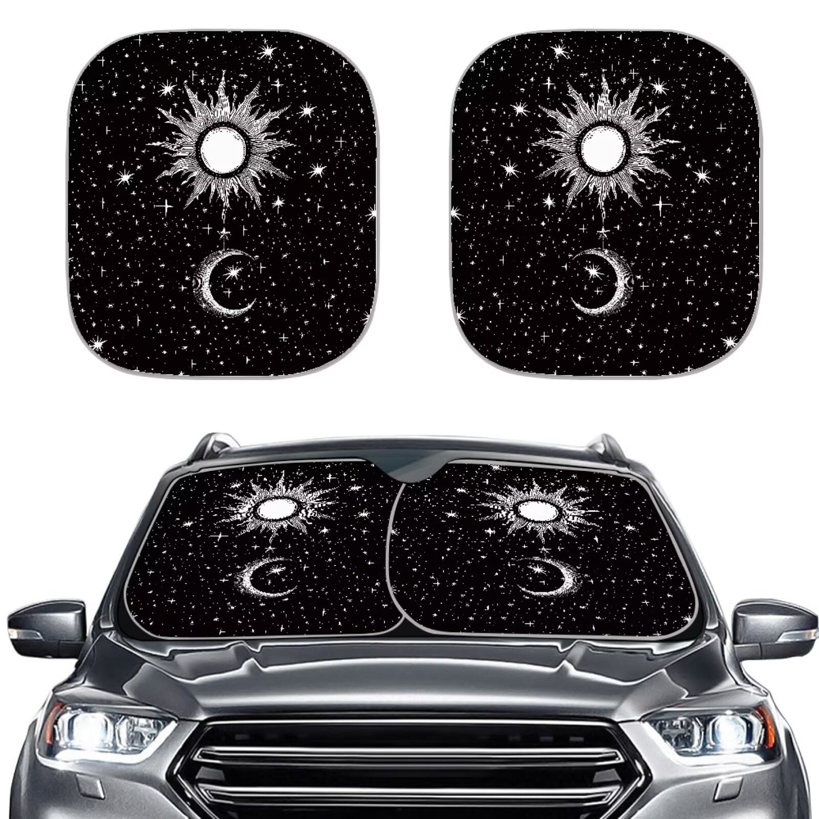KUIFORTI 2-Piece Windshield Sun Shade Moon and Stars Sun Visor for Car ...