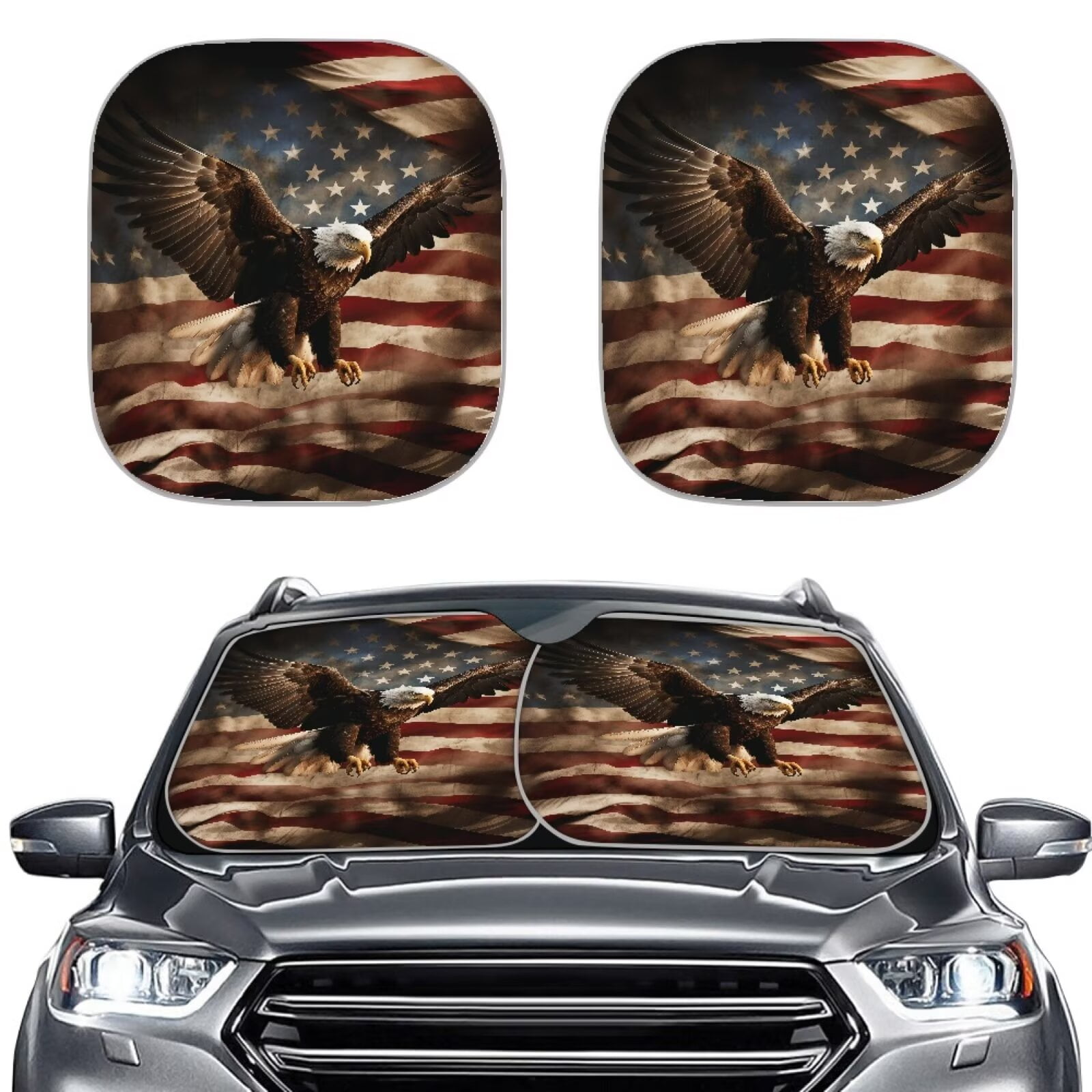 KUIFORTI 2 Pieces USA Flag Car Sun Shade Windshield Cool Design Bald ...
