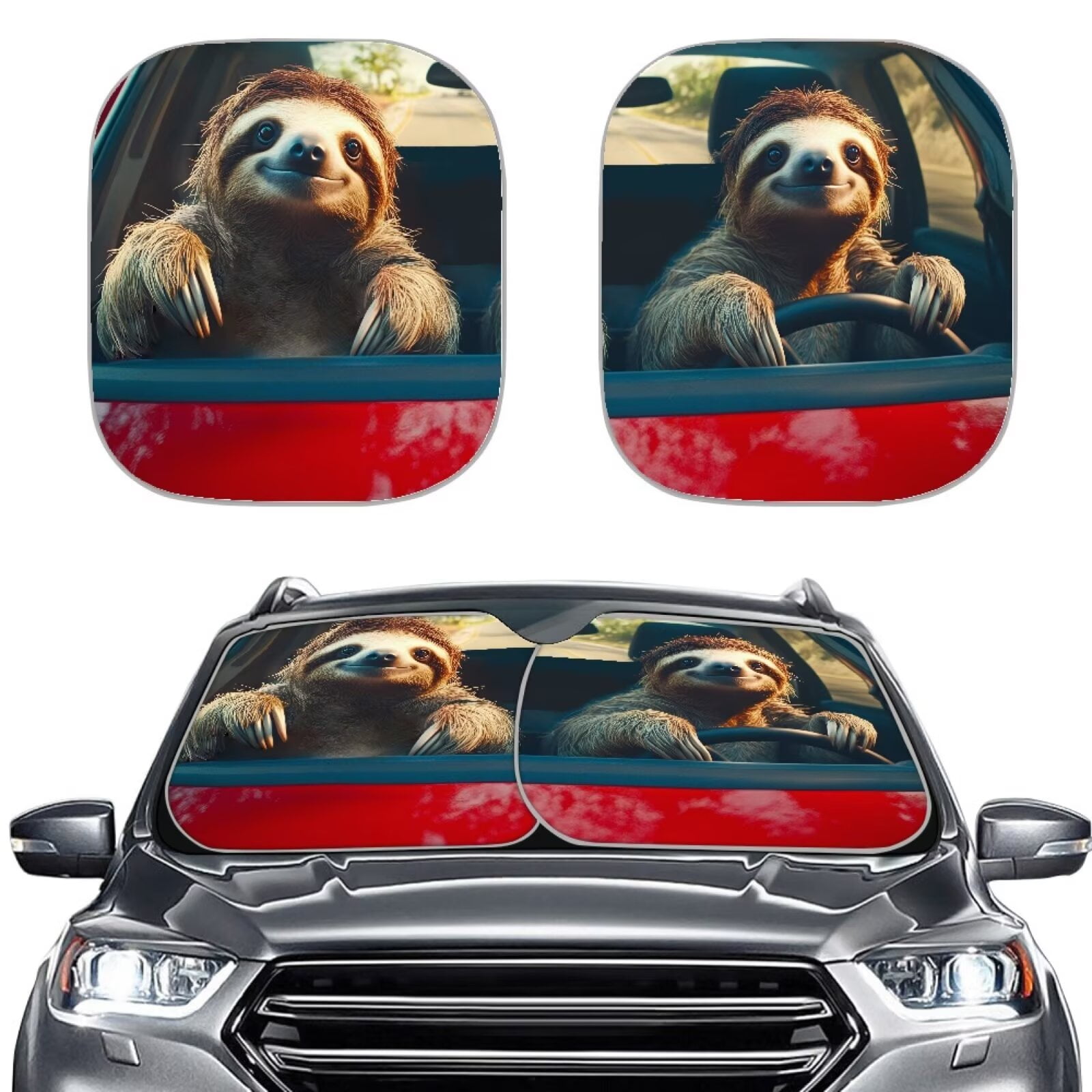 KUIFORTI 2Pcs Sloth Windshield Sun Shade Funny Car Sun Shades, Foldable ...