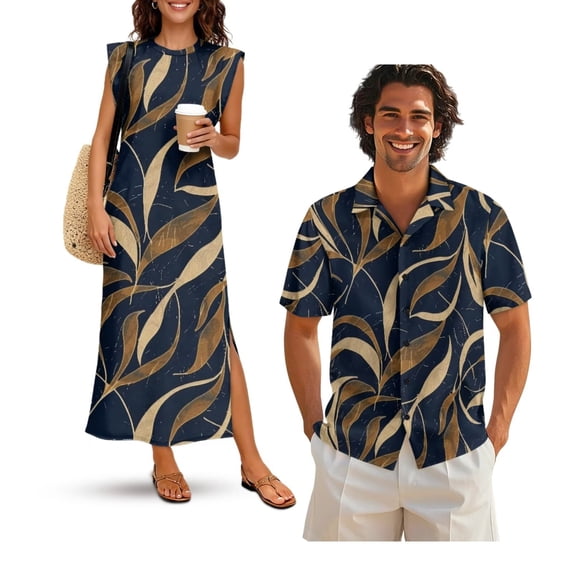 KUIFORTI Abstract Leaf Couple Matching Outfits Spring Lightweight His ...