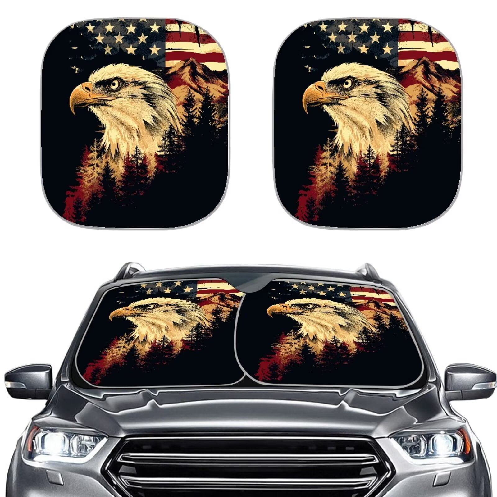 KUIFORTI American Flag Bald Eagle Car Windshield Sun Shade, Heat ...