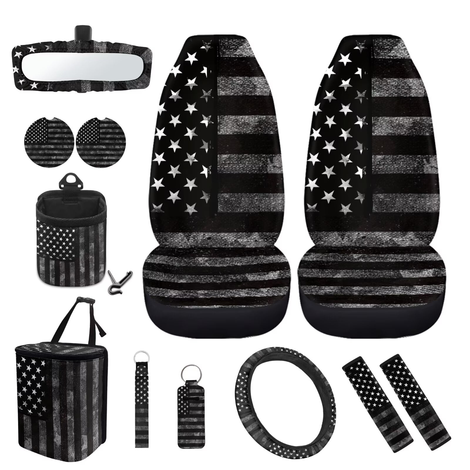 KUIFORTI American Flag Car Seat Cover Full Set, 12 Pcs Car Accessories ...