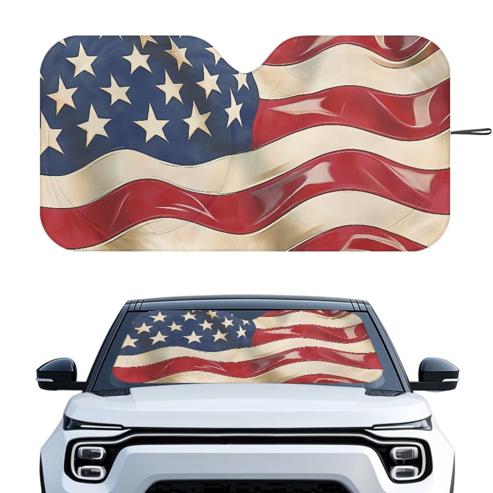 KUIFORTI American Flag Sun Shade for Car Windshield Foldable Universal ...