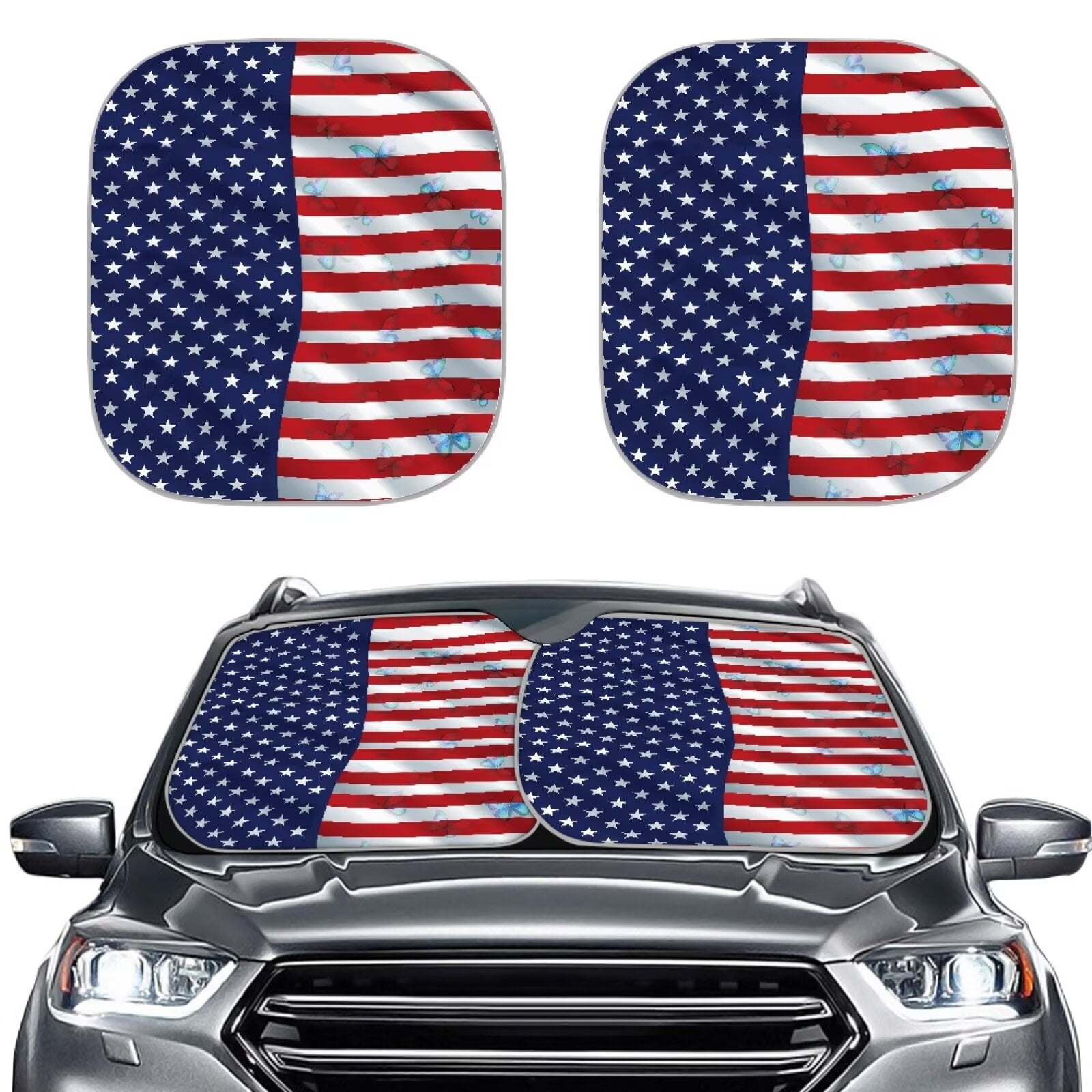 KUIFORTI American Flag Windshield Sun Shade Foldable Windshield Cover ...