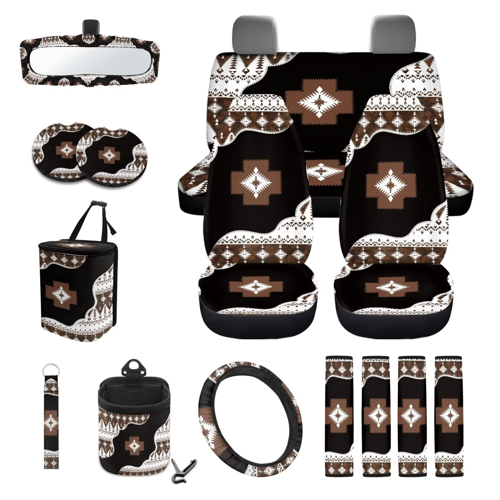 KUIFORTI Aztec Car Seat Covers Full Set and Steering Wheel Cover Men ...