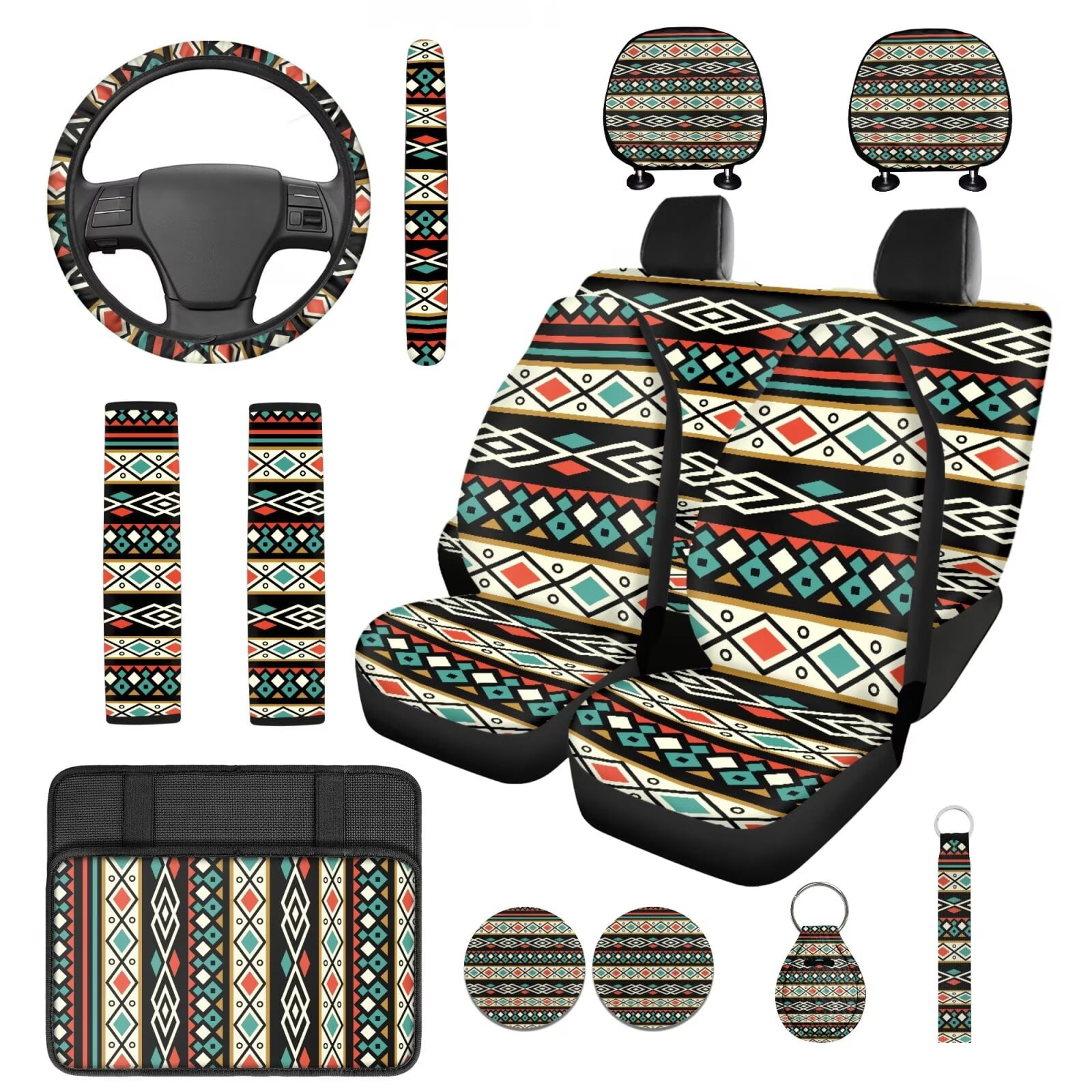 KUIFORTI Aztec Tribal Car Seat Covers Full Set Set of 14 with Auto Seat ...