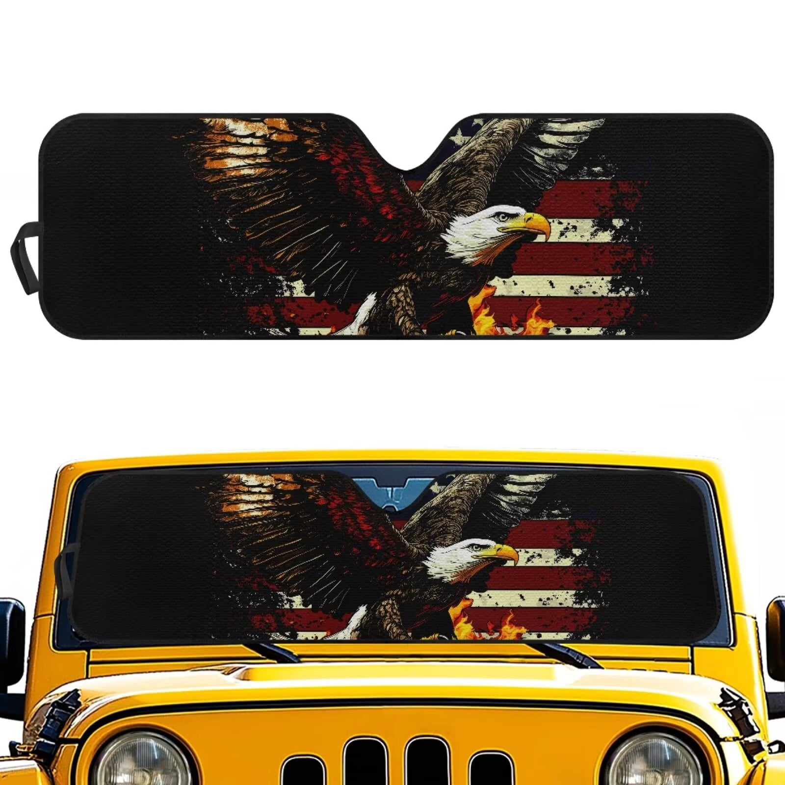 KUIFORTI Bald Eagle Windshield Sun Shade for Jeep, 4th of July Flag ...