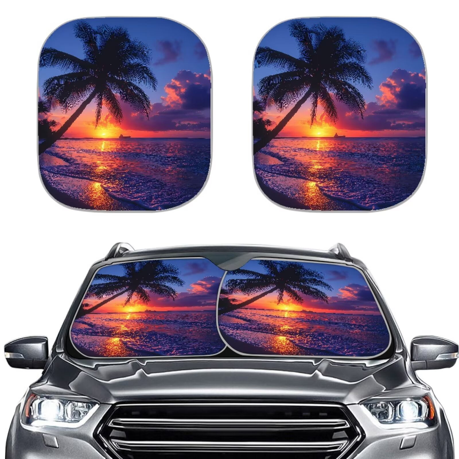 KUIFORTI Beach Car Sun Shade Windshield Foldable Sunshades, Palm Tree ...