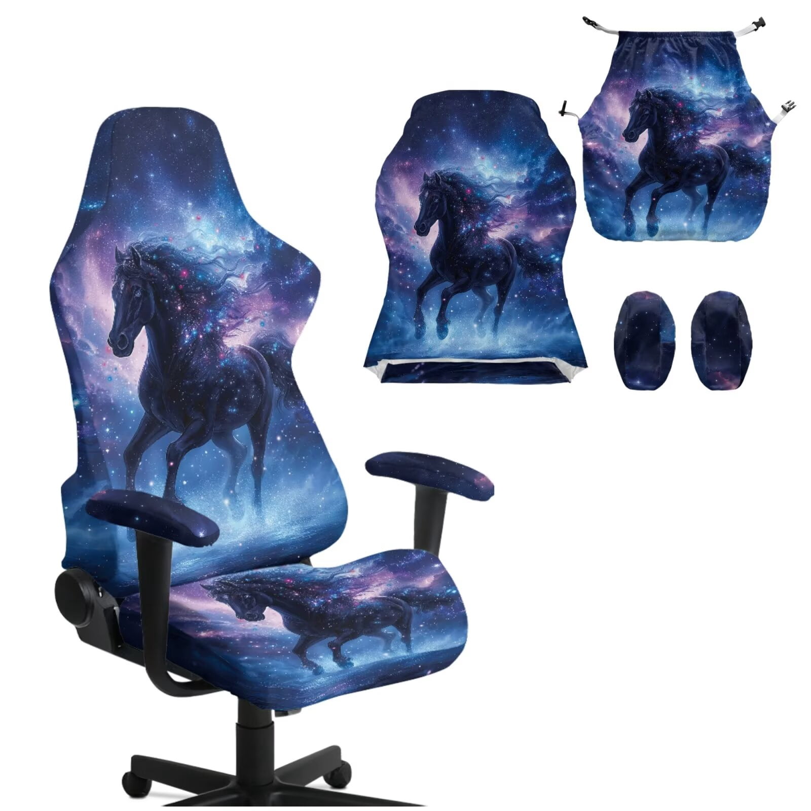KUIFORTI Black Horse Gaming Chair Covers Slipcovers with Armrest Covers ...