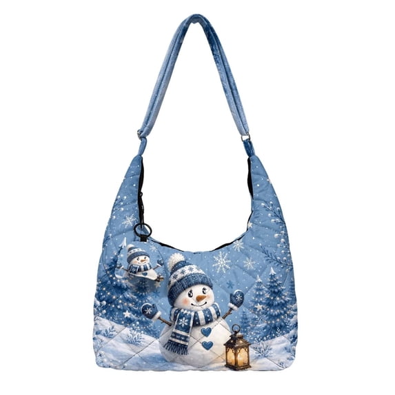 KUIFORTI Blue Snowman Quilted Hobo Bags for Women Lightweight Zipper ...