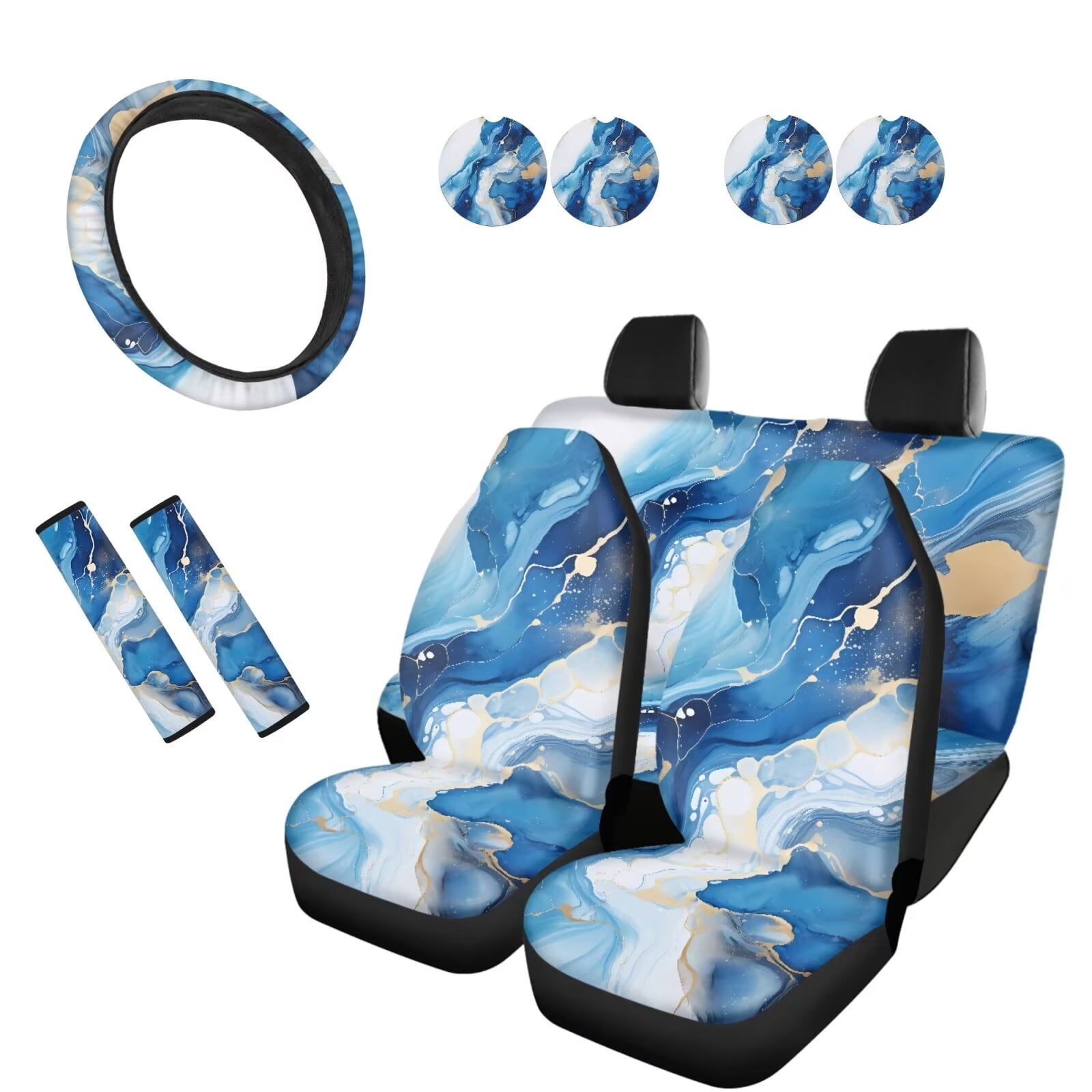 KUIFORTI Blue Tie Dye Print 11 PCS Car Seat Cover Set Seat Covers ...