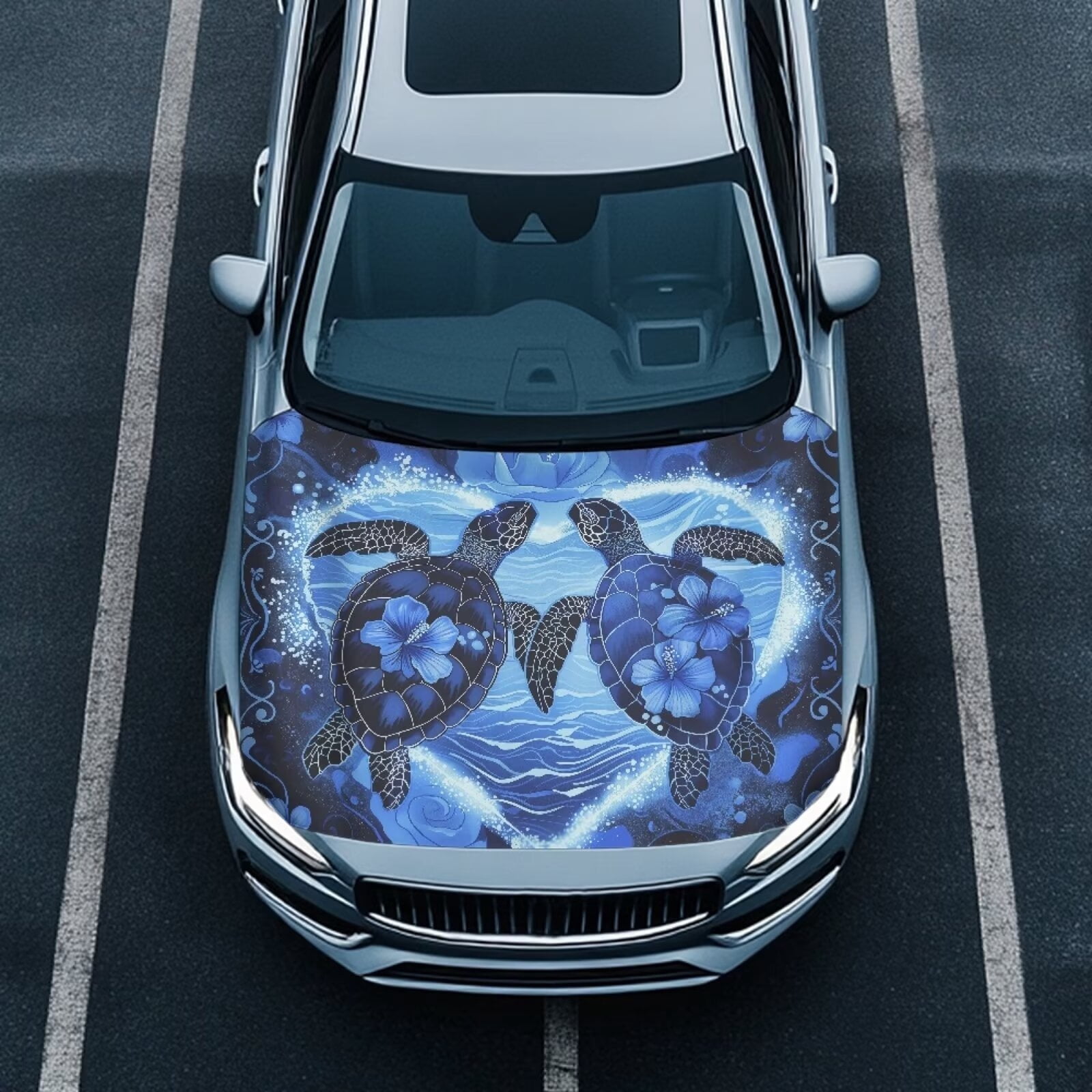 KUIFORTI Blue Turtle Car Hood Cover Protector Novelty Car Decor for ...