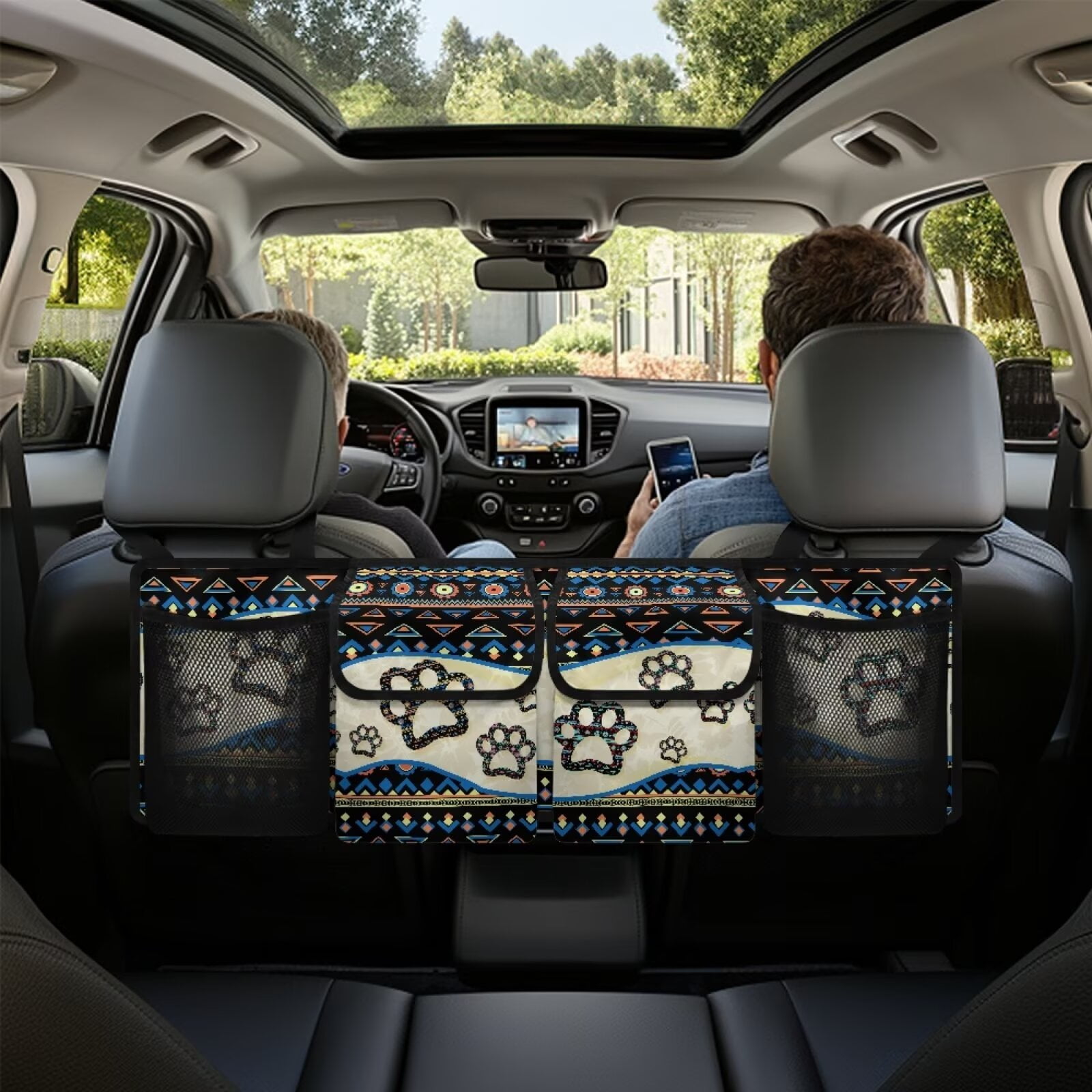 KUIFORTI Boho Car Trunk Organizer with 4 Storage Bag Paw Print Car ...