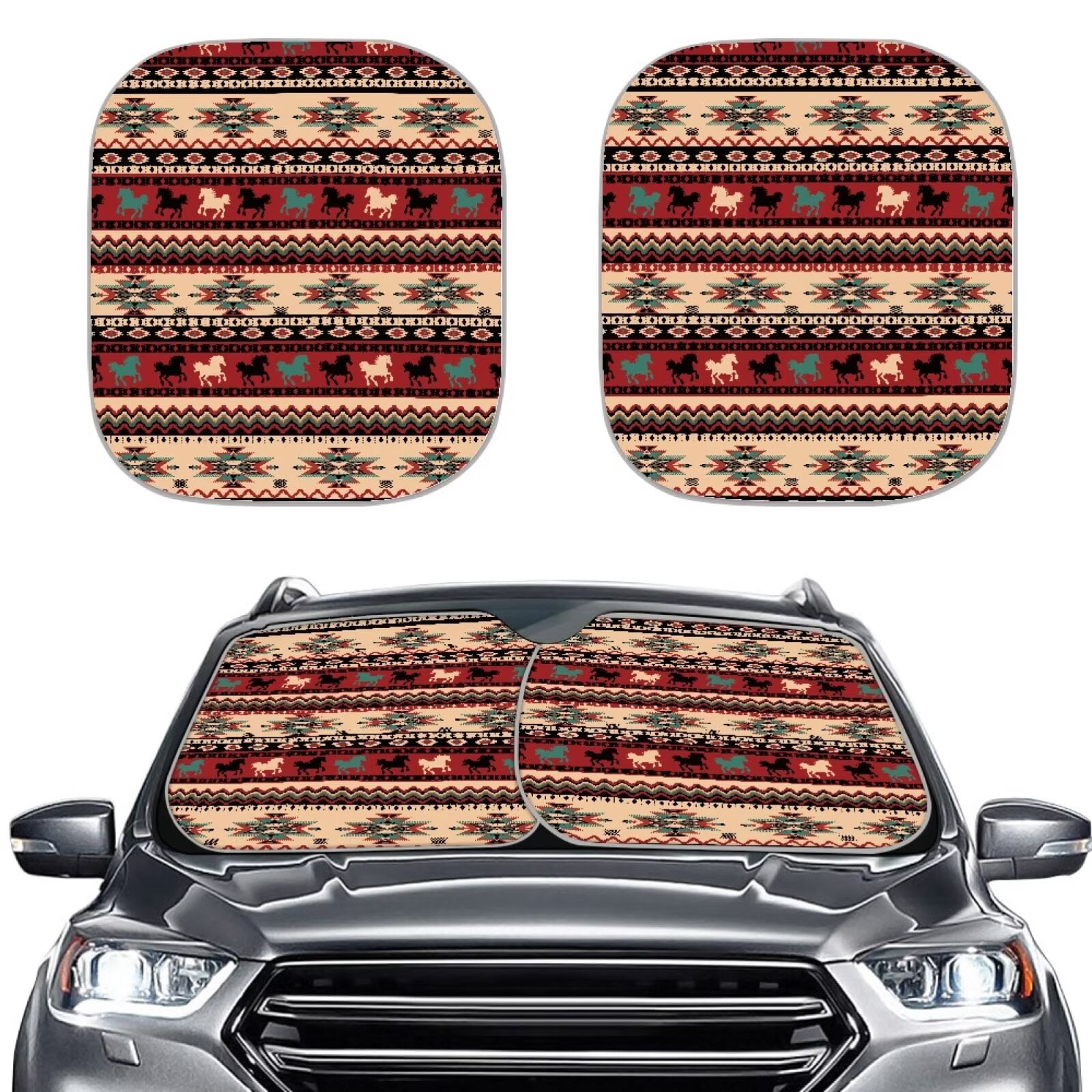 KUIFORTI Boho Windshield Sun Shade 2 Piece Foldable Car Shades for ...