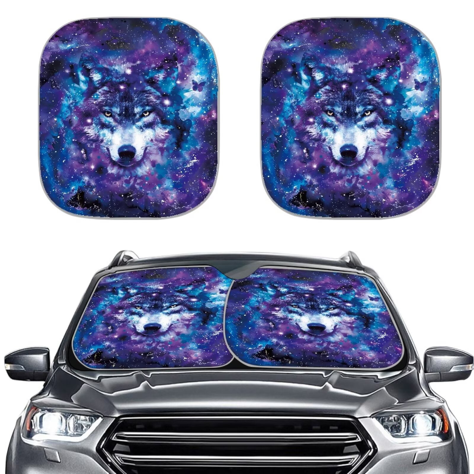 KUIFORTI Car Sun Shade for Front Window, Galaxy Wolf Windshield ...