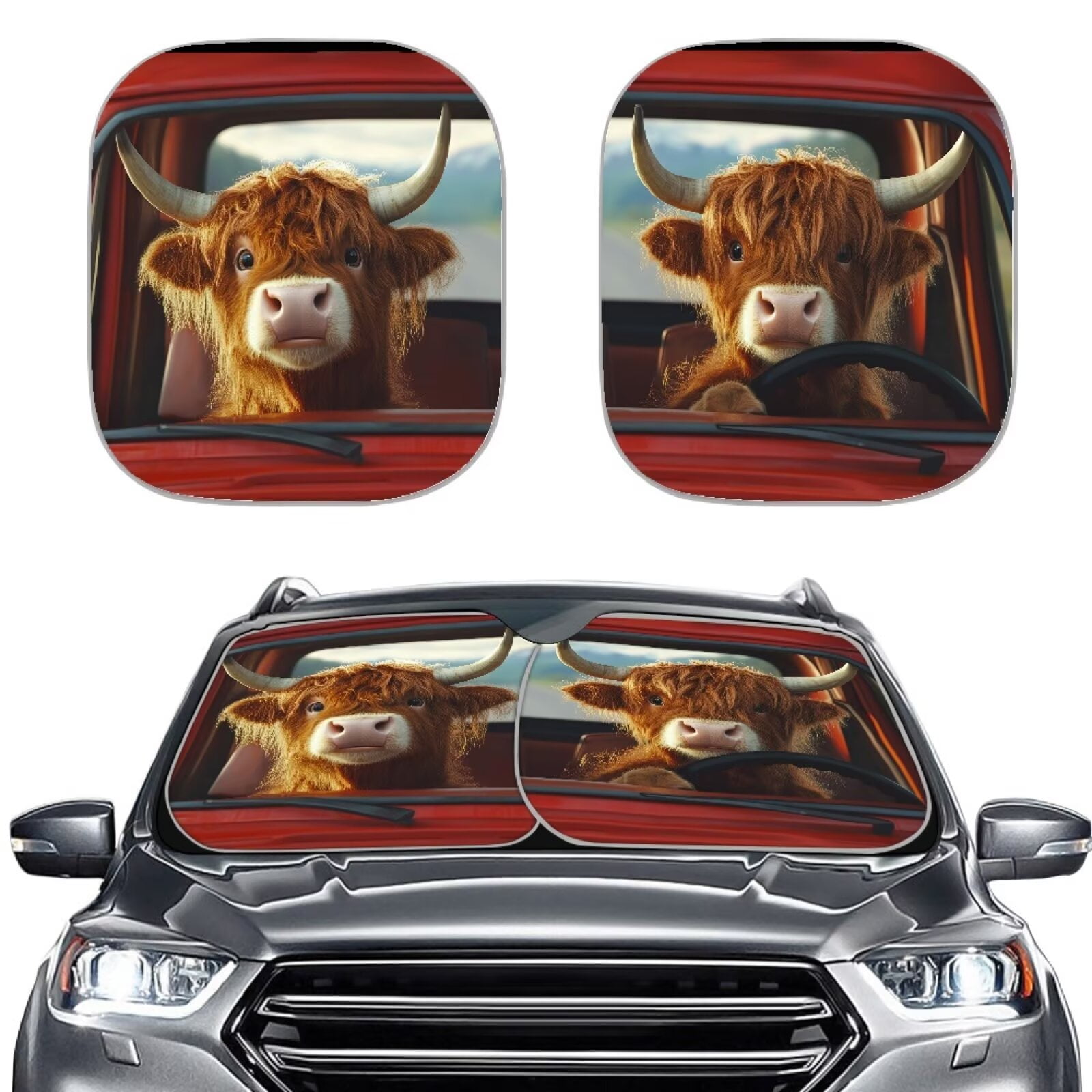 KUIFORTI Car Sun Shade Windshield Funny Highland Cow Windshield Cover ...