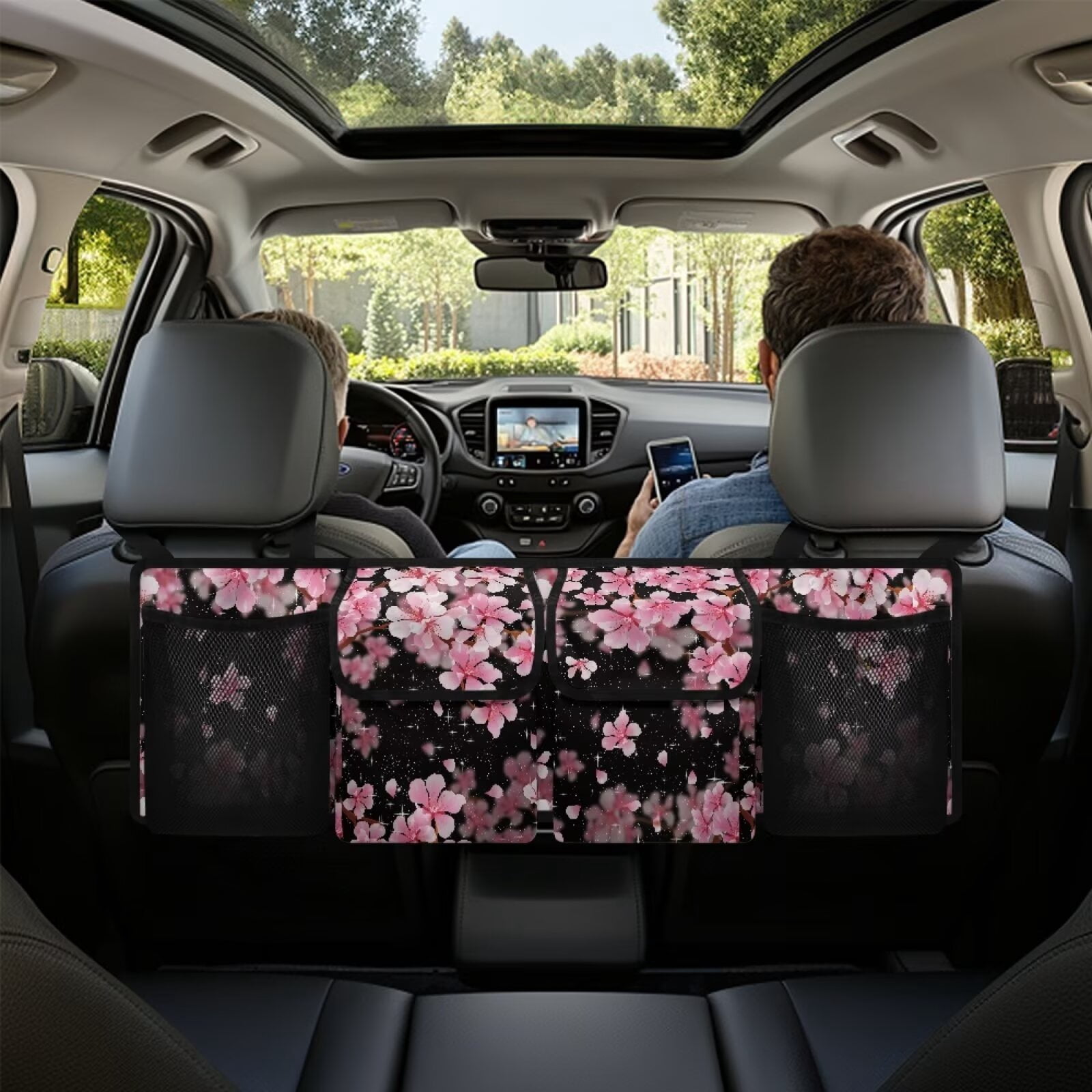 KUIFORTI Car Trunk Organizer with 4 Pockets, Cherry Blossom Car Storage ...
