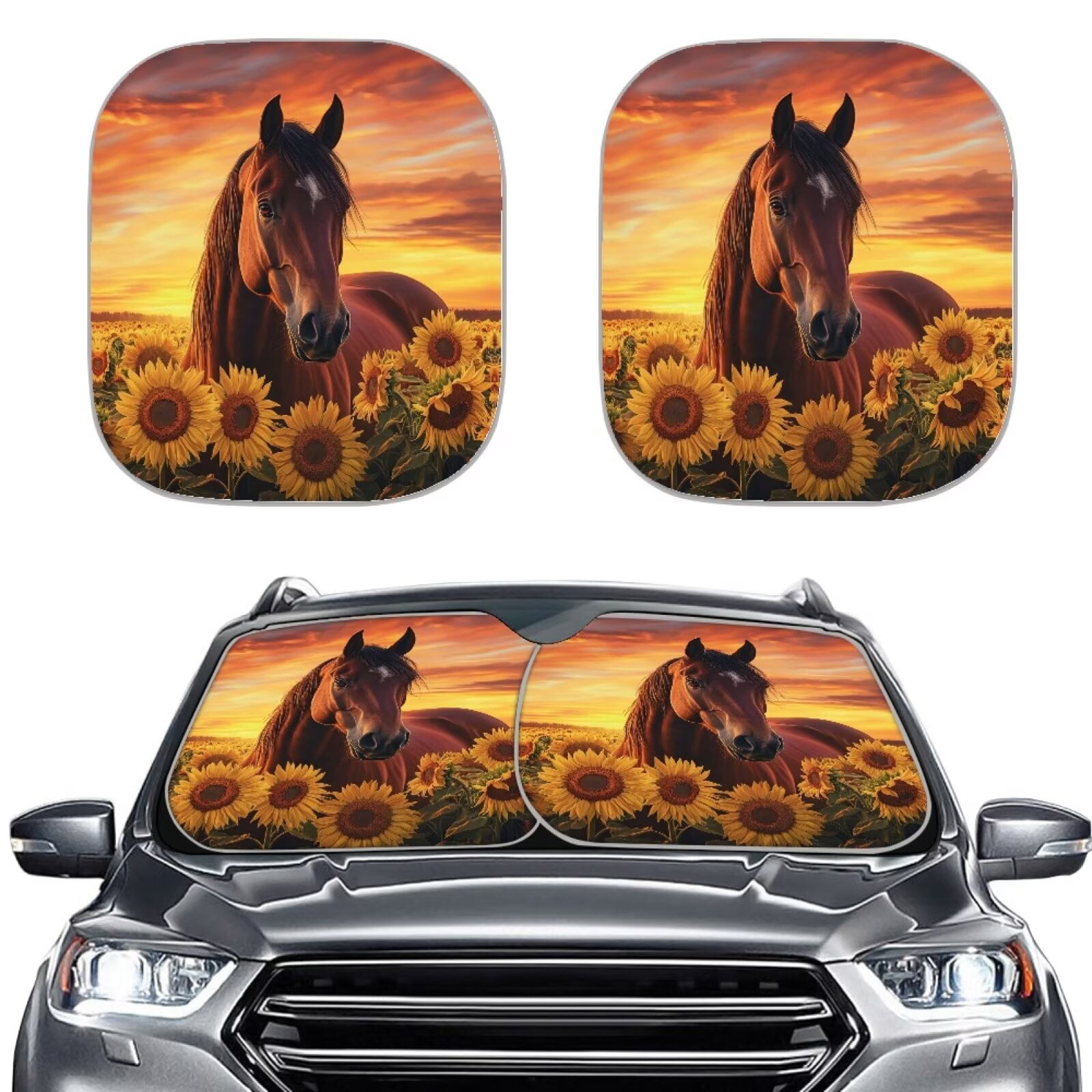 KUIFORTI Car Windshield Sun Shade 2-Piece Foldable Car Front Window ...