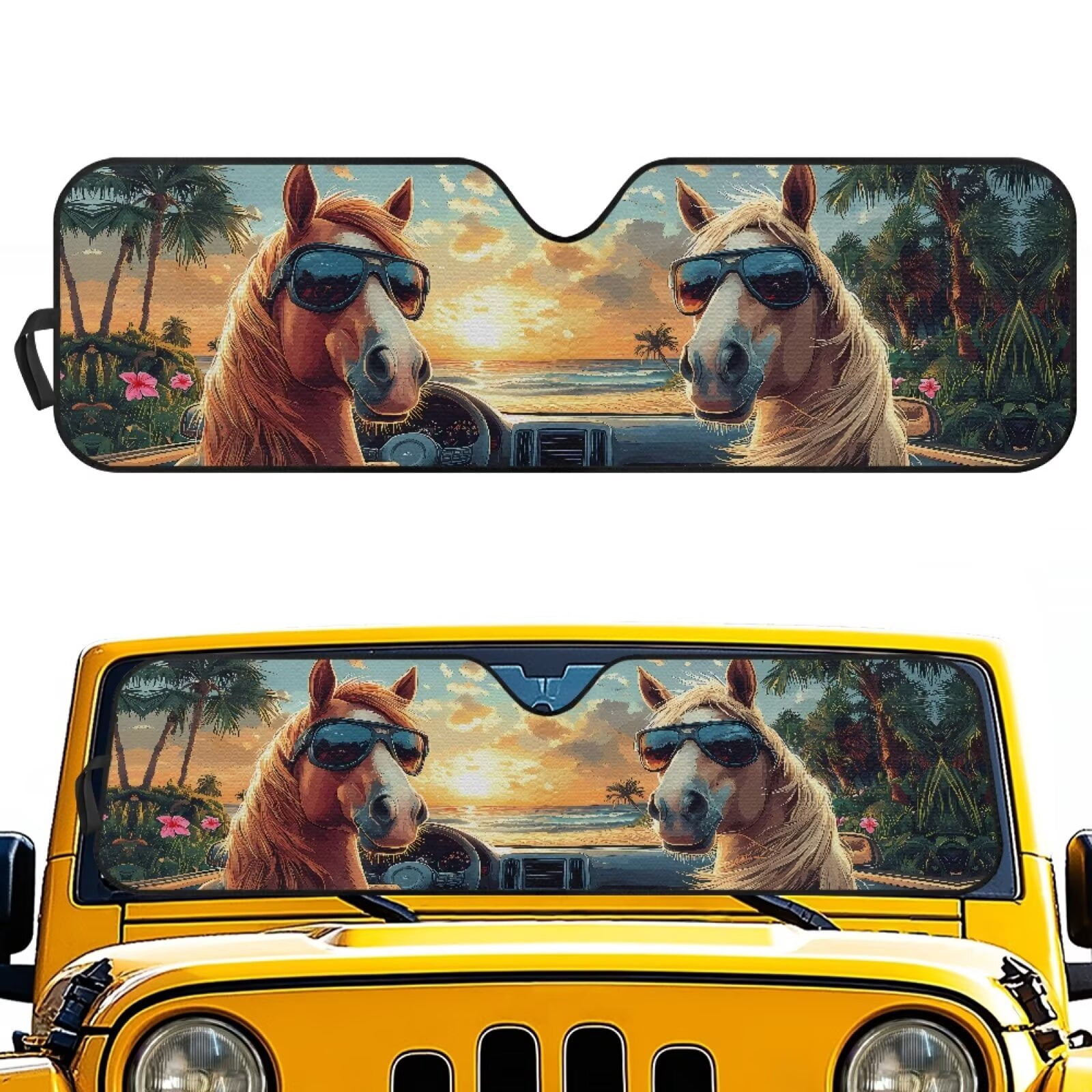 KUIFORTI Car Windshield Sun Shade Compatible with Jeep Wrangler, Horse ...