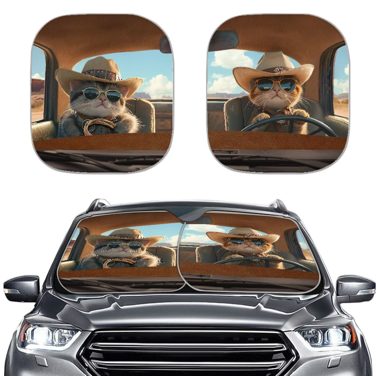 KUIFORTI Car Windshield Sun Shade Cute Cat Car Window Shades , 2 Pieces ...