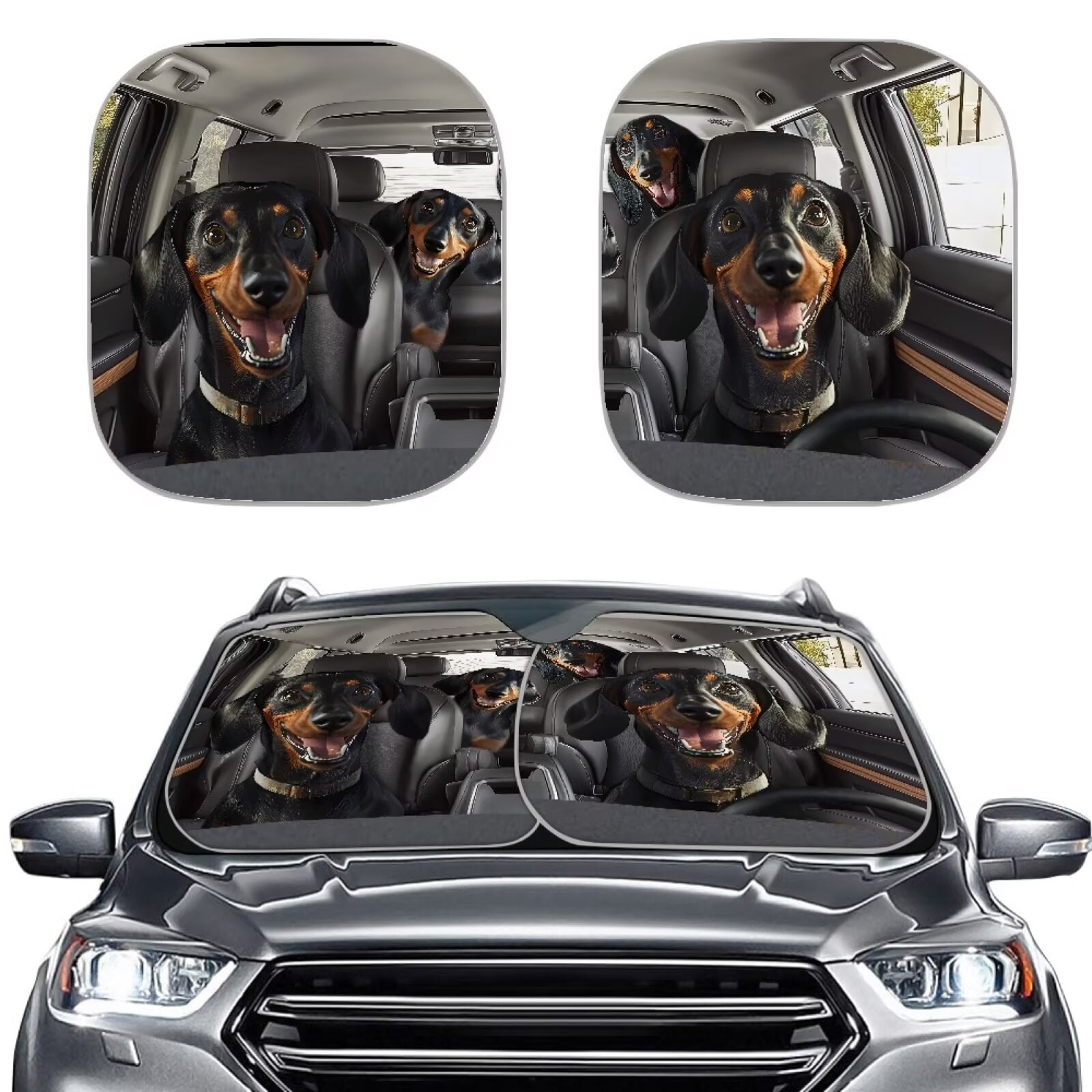KUIFORTI Car Windshield Sun Shade Cute Dachshund Automotive Window ...