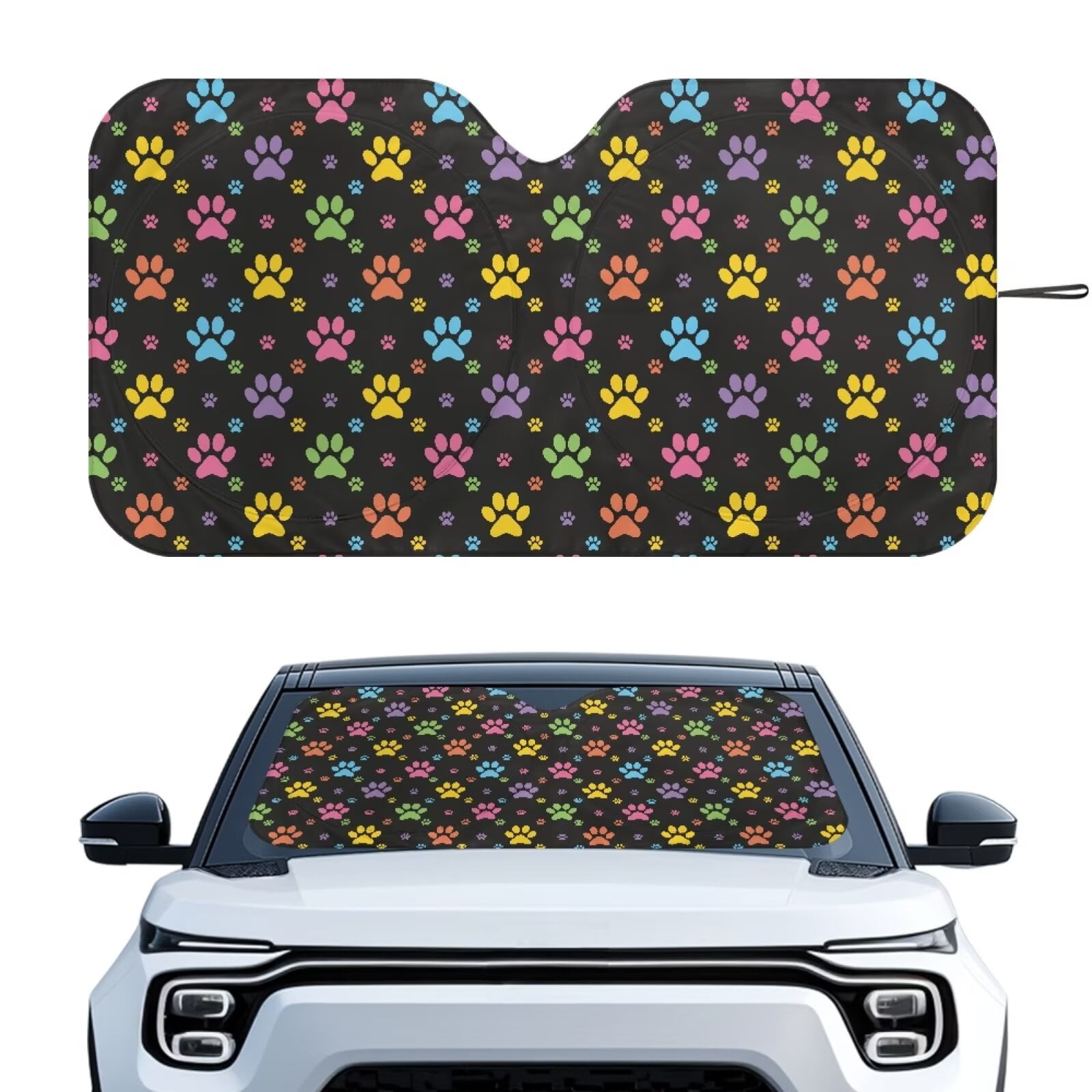 KUIFORTI Car Windshield Sun Shade Cute Paw Print Car Shade Front ...