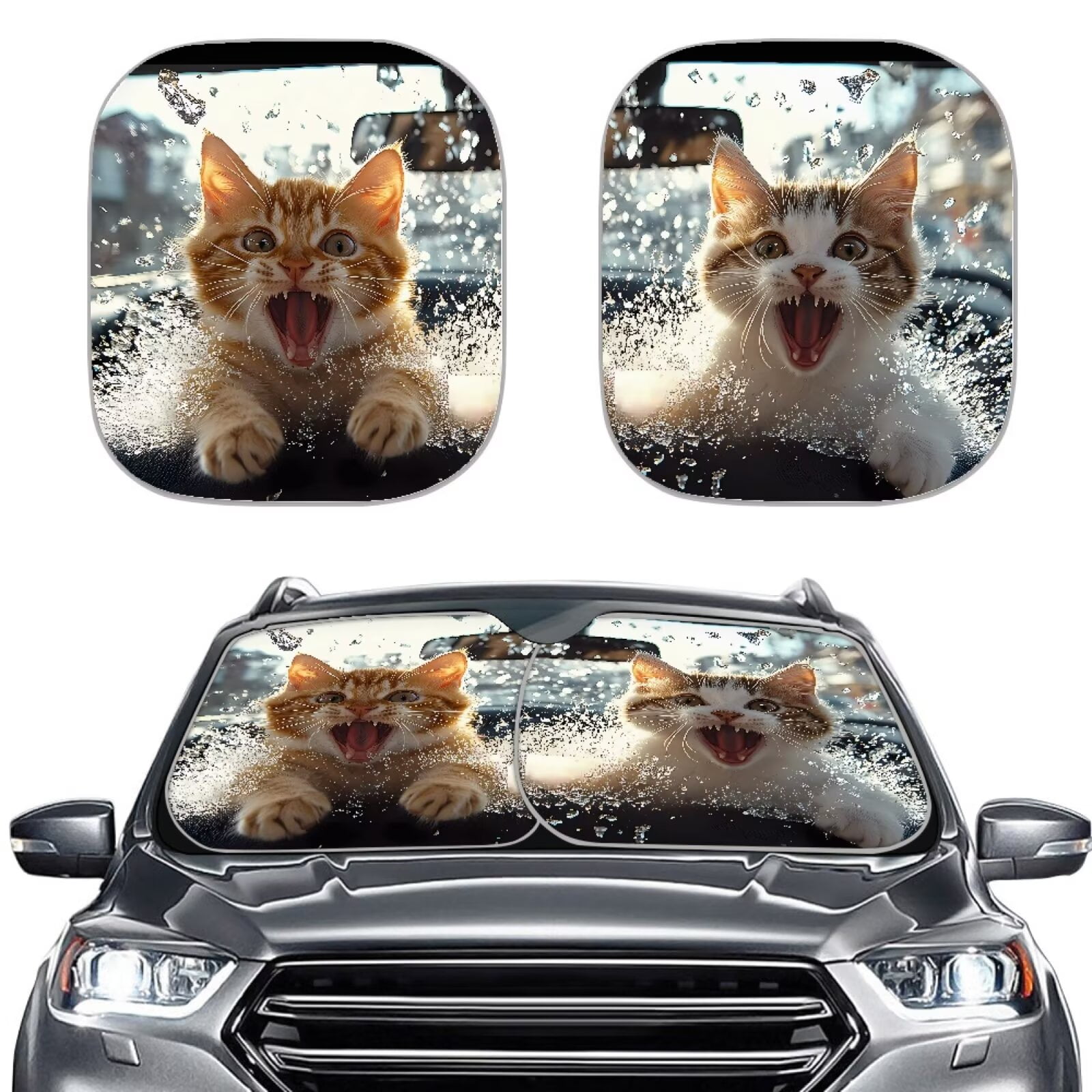 KUIFORTI Car Windshield Sun Shade Funny Cat Car Window Shades for Front ...