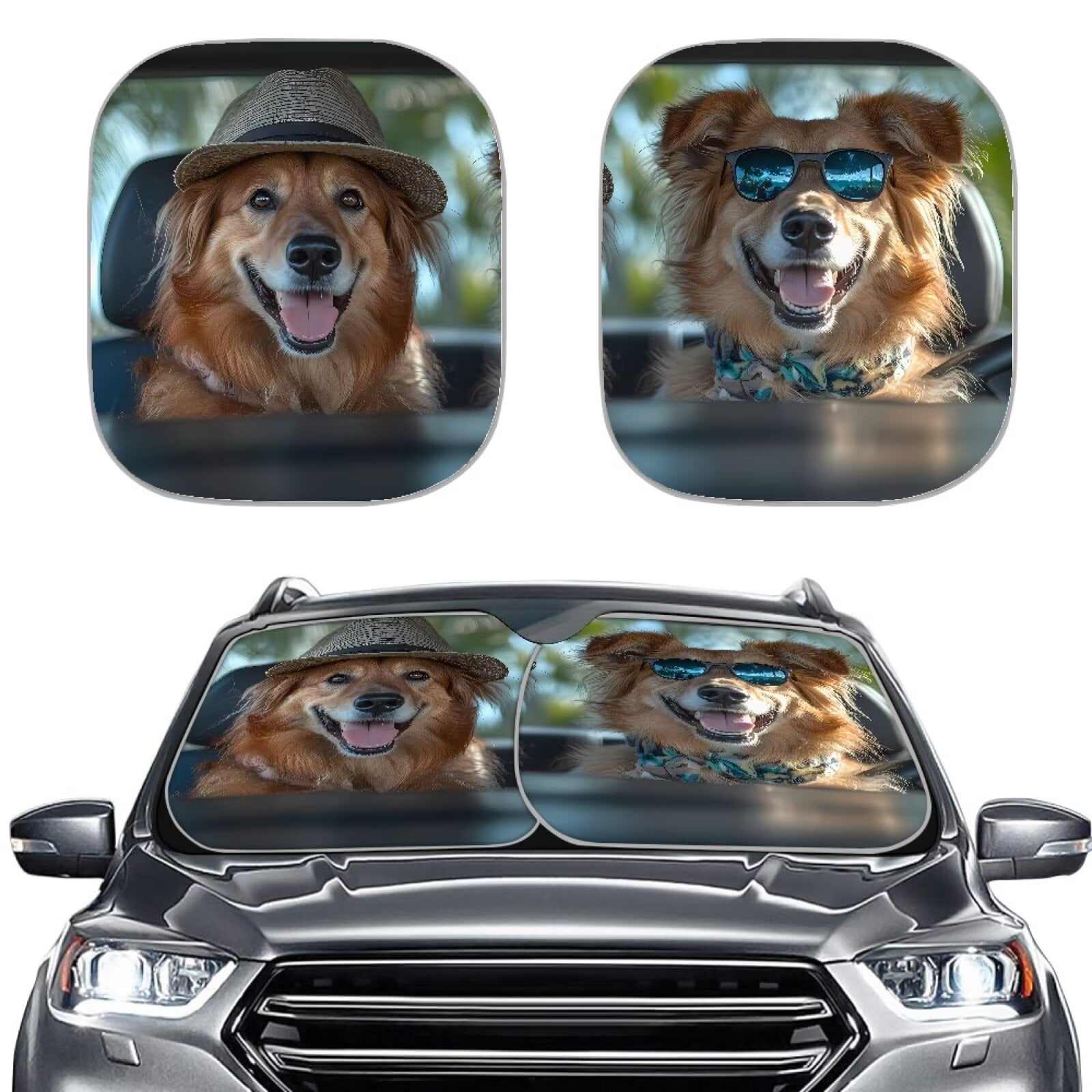 KUIFORTI Car Windshield Sun Shade Funny Dog Car Window Shades Front ...